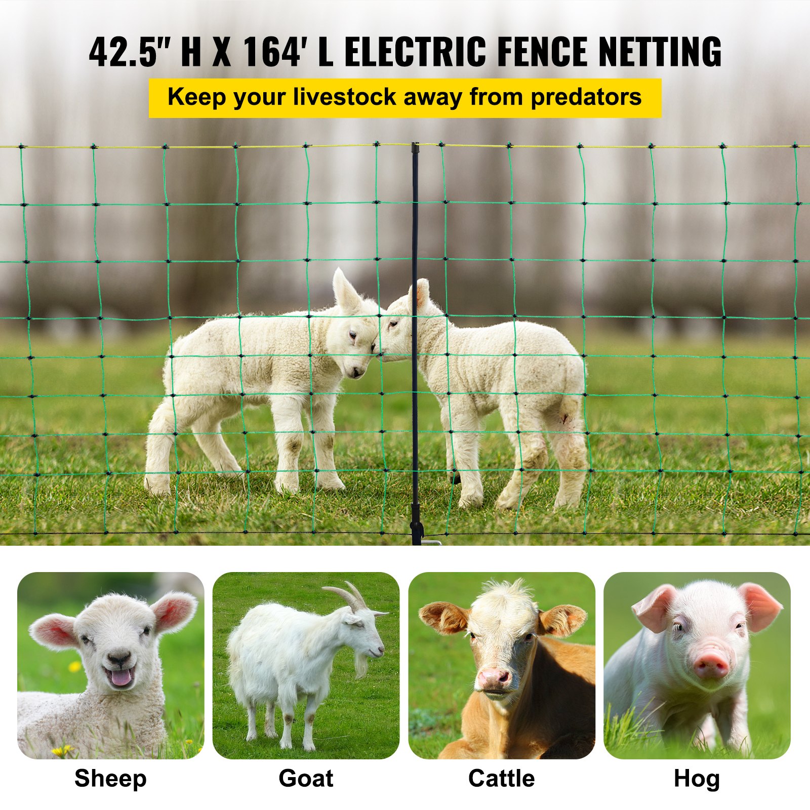 VEVOR Electric Netting Fence Kit Sheep Fencing 42.5"H x 164'L with ...