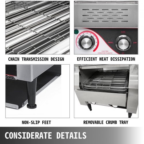 VEVOR Commercial Conveyor Toaster, 150 Slices / Hour, 1340W Stainless ...