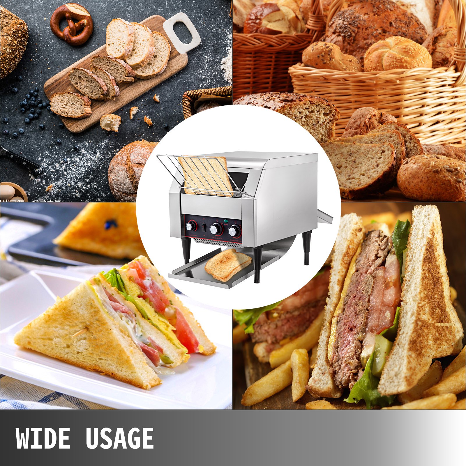 VEVOR 450 Slices/Hour Commercial Toaster, 2600W Commercial Conveyor ...