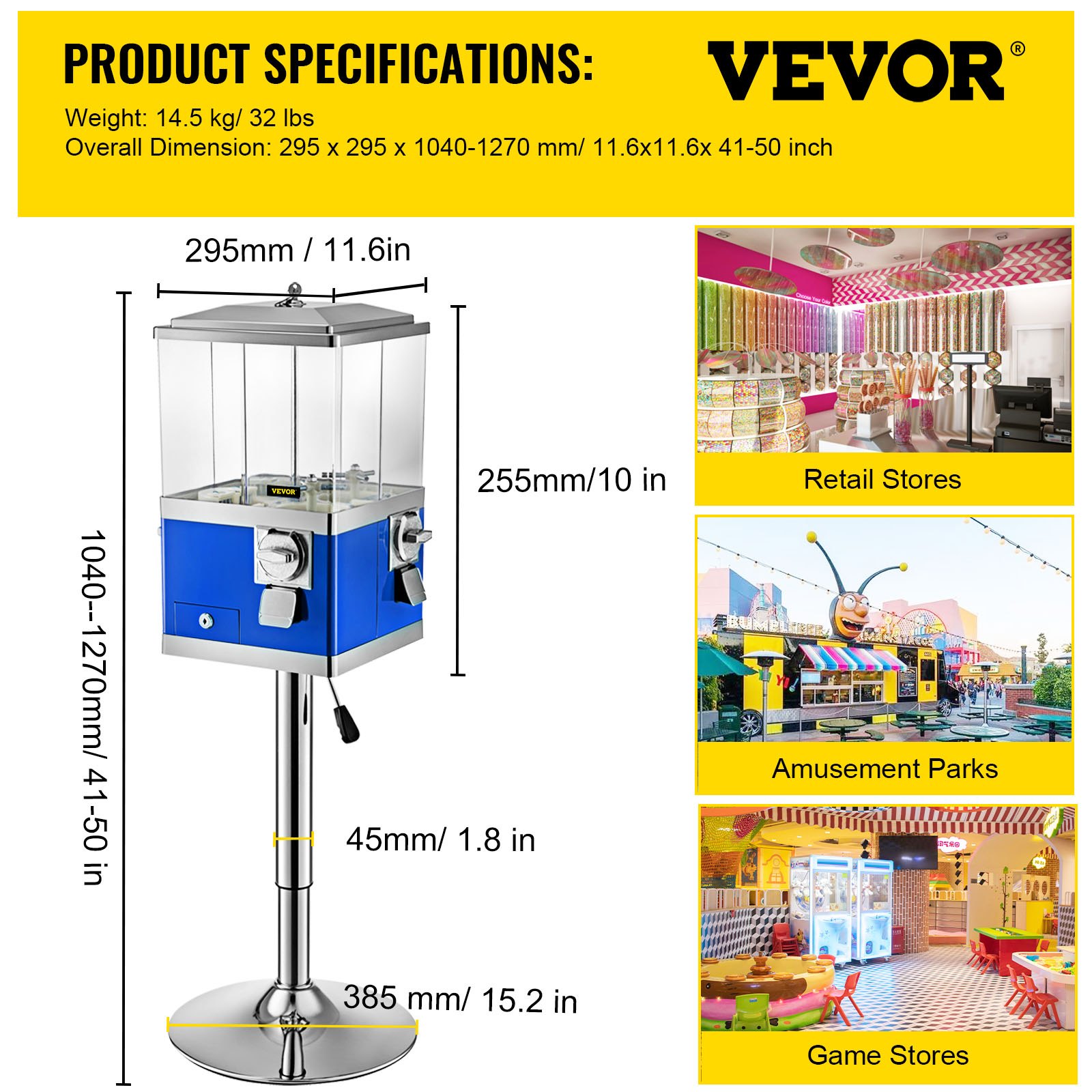 VEVOR Vending Machine with Stand, Blue Quarter Candy Dispenser ...