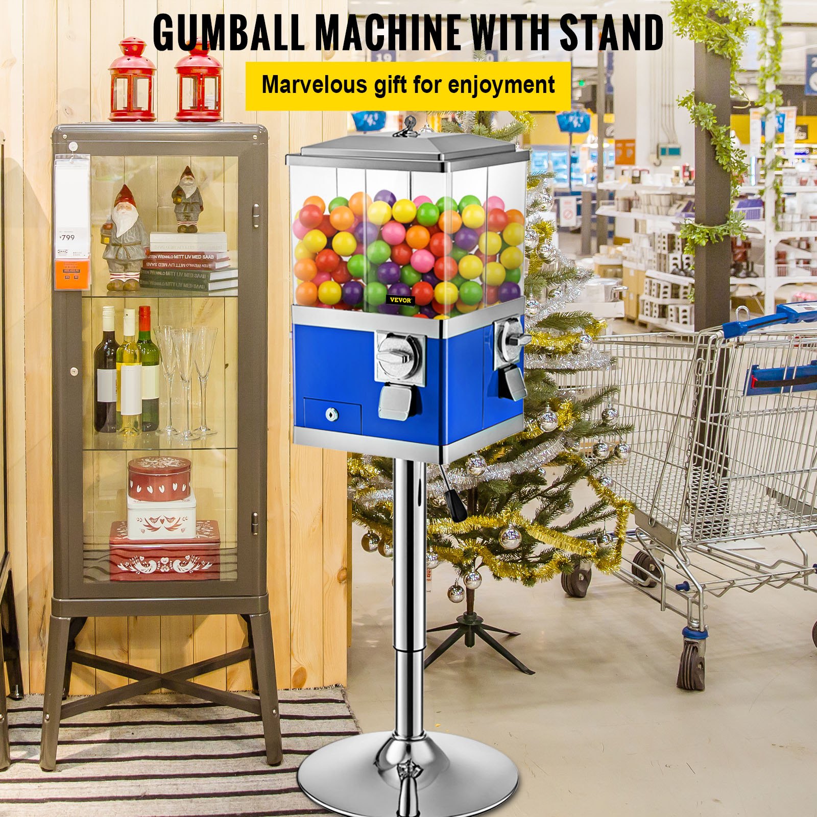 VEVOR Vending Machine with Stand, Blue Quarter Candy Dispenser ...