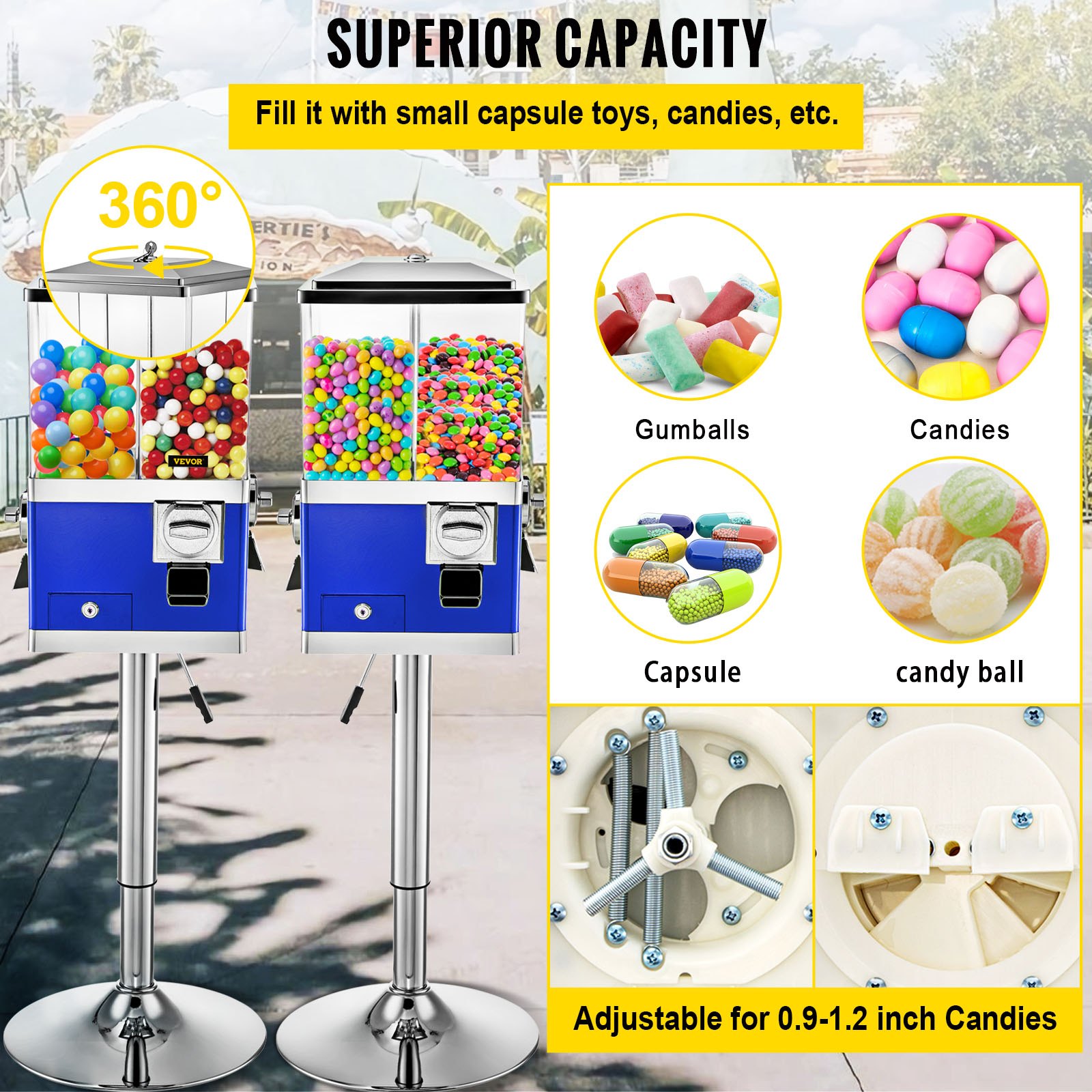 VEVOR Vending Machine with Stand, Blue Quarter Candy Dispenser ...