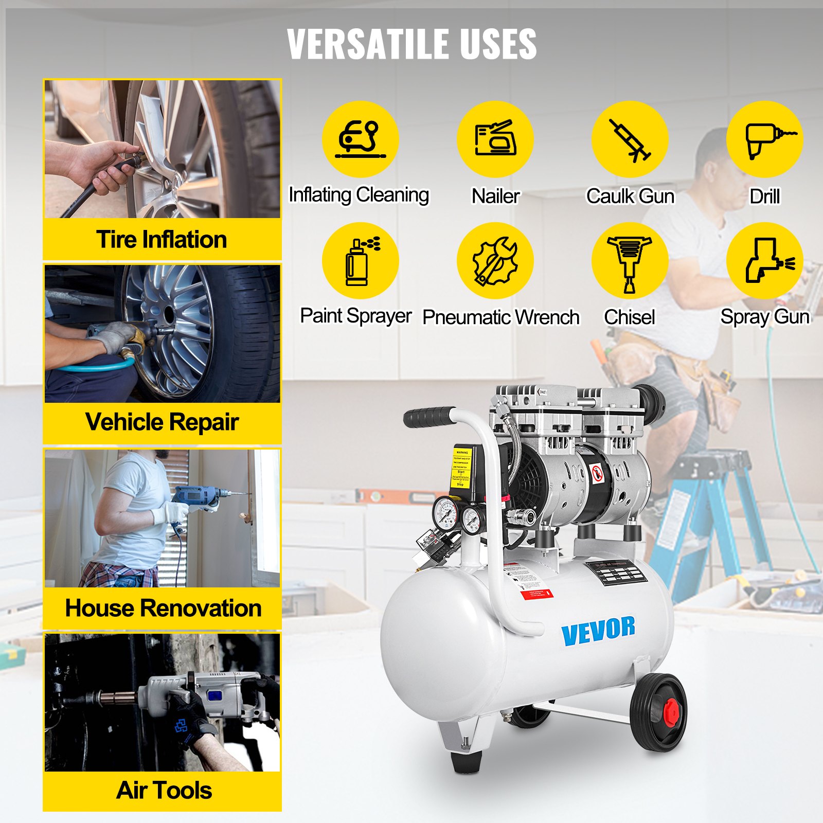 VEVOR VEVOR 5.5 Gallon/25L Ultra Quiet Oil-free Air Compressor 48dB Low ...