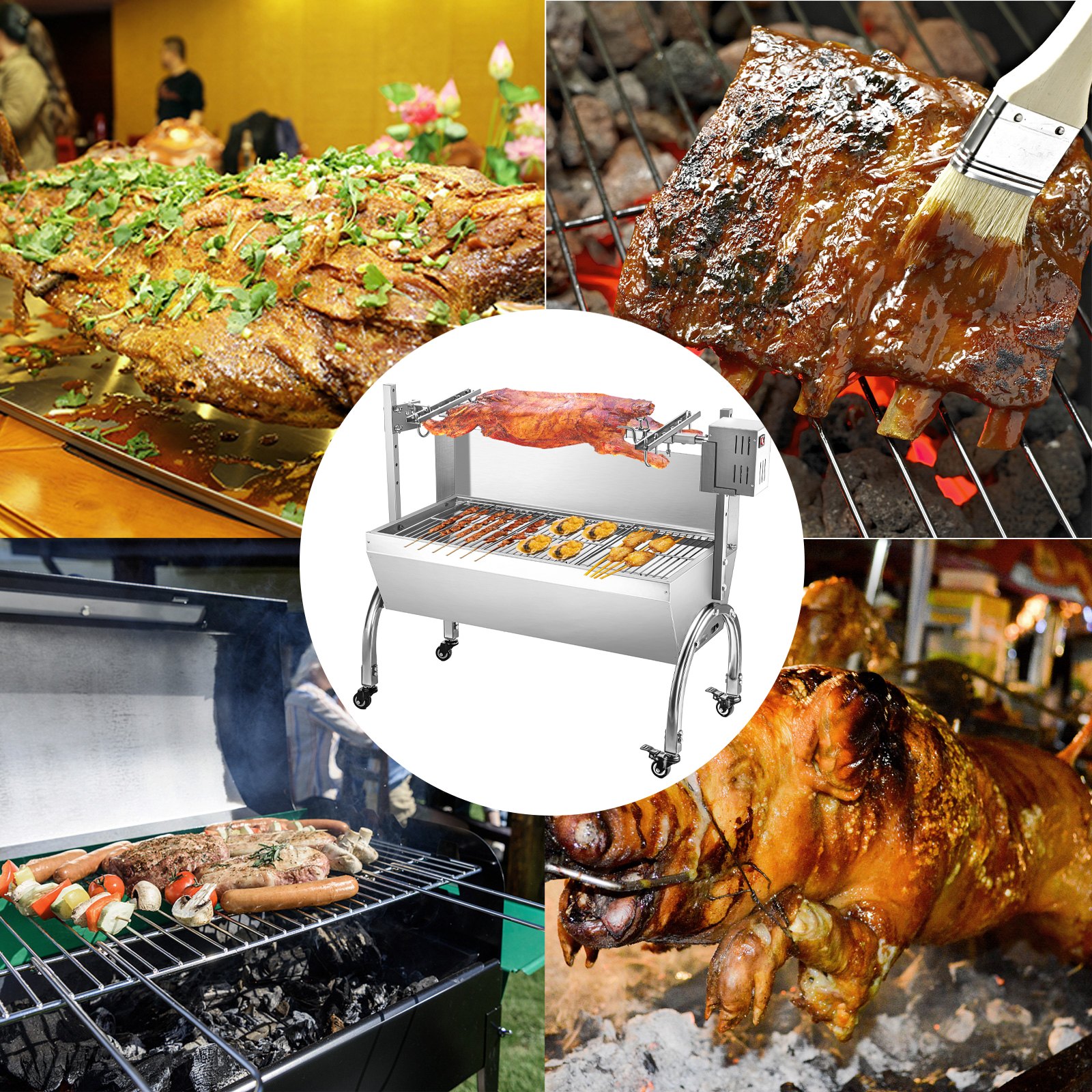 VEVOR 88 LBS Rotisserie Grill Roaster with Wind Deflector, 45W BBQ ...
