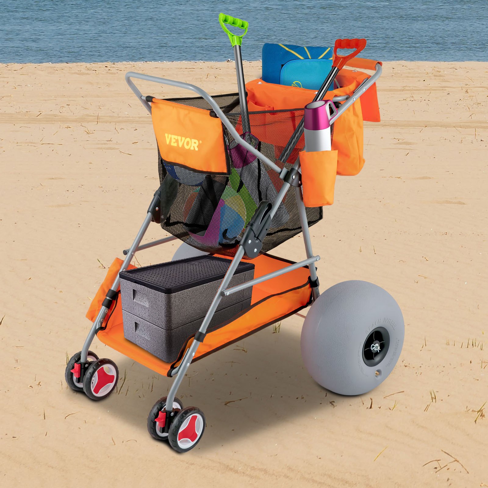 VEVOR Beach Wonder Wheeler, 12" All-Terrain Balloon Wheels, 350 lbs ...