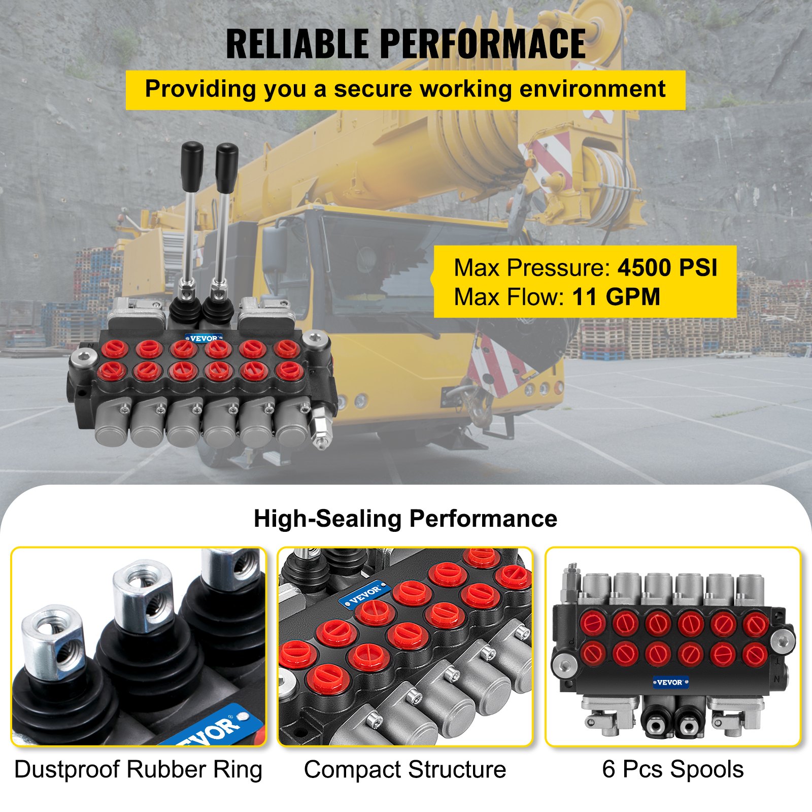 VEVOR Hydraulic Directional Control Valve, 6 Spool Hydraulic Spool ...