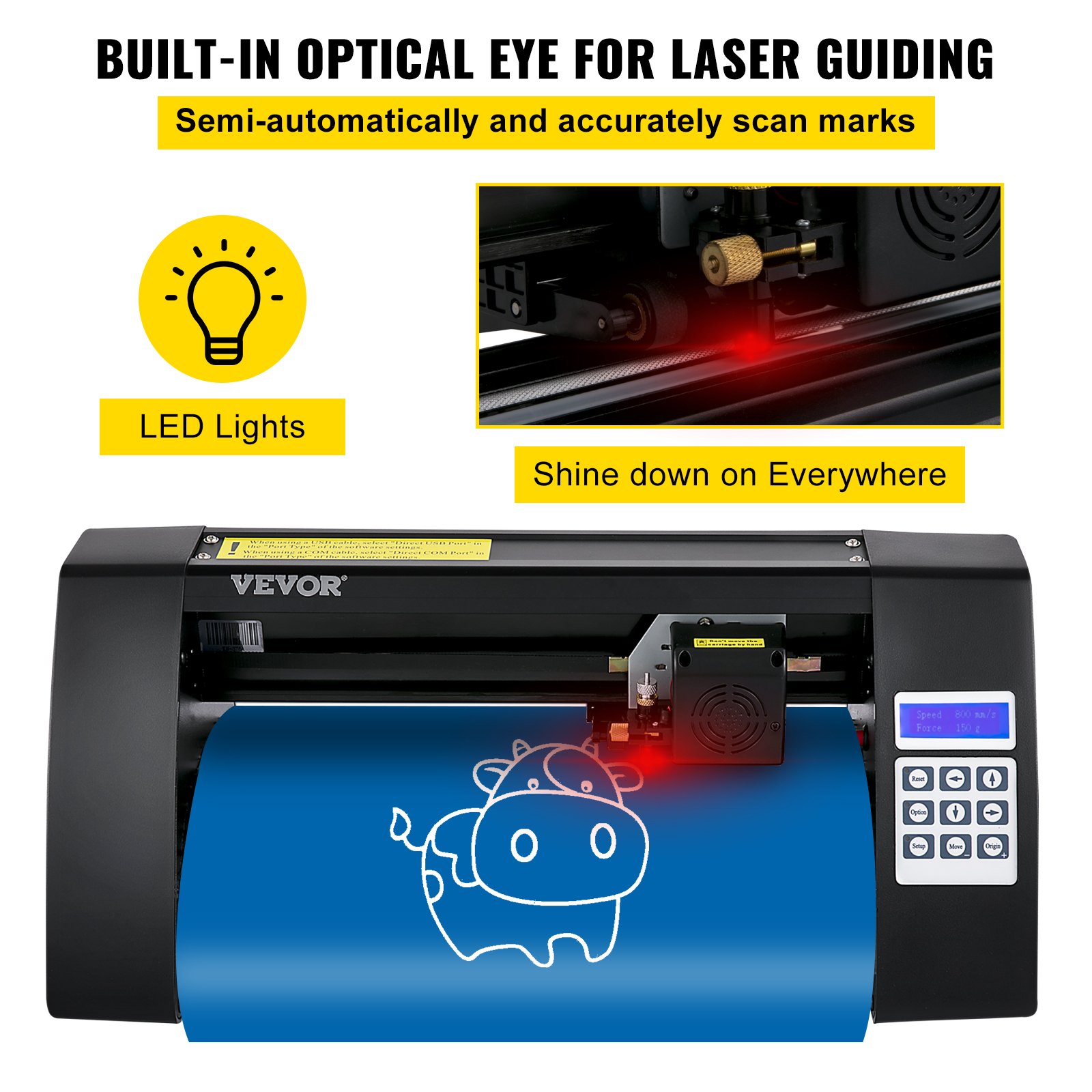 VEVOR VEVOR Vinyl Cutter 14in 375mm Vinyl Plotter LED Guide Light ...