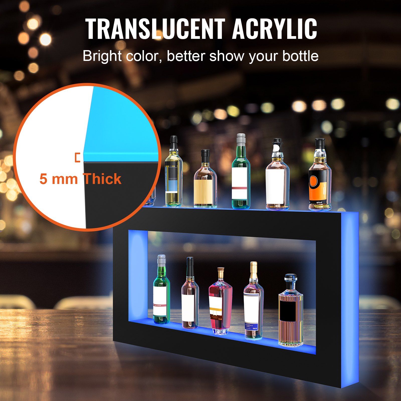 VEVOR LED Lighted Liquor Bottle Display Bar Shelf RF & App Control 48 ...
