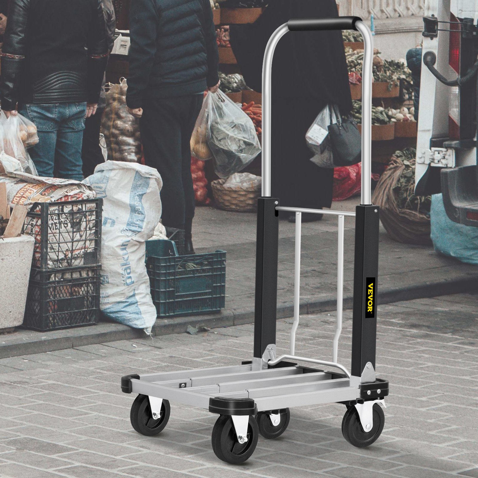 VEVOR Folding Platform Truck, Portable Platform Cart Adjustable Length ...