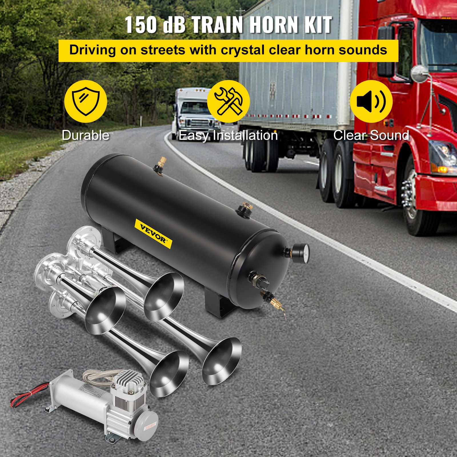Train Horns Kit 4 Trumpets 150DB 10L 200PSI 12V For Car Truck Train Van ...