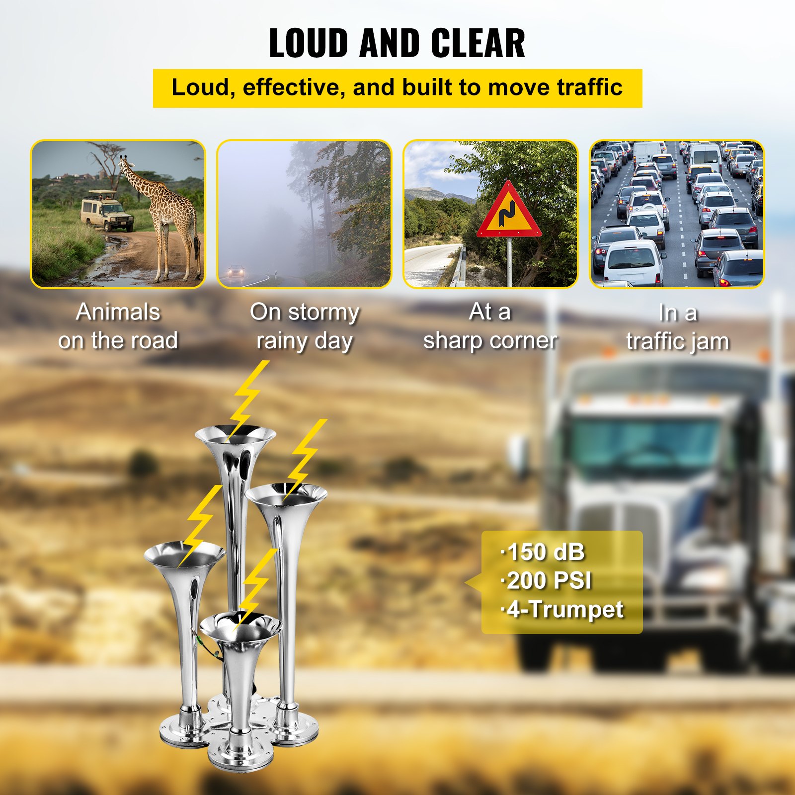 Train Horns Kit 4 Trumpets 150DB 10L 200PSI 12V For Car Truck Train Van ...