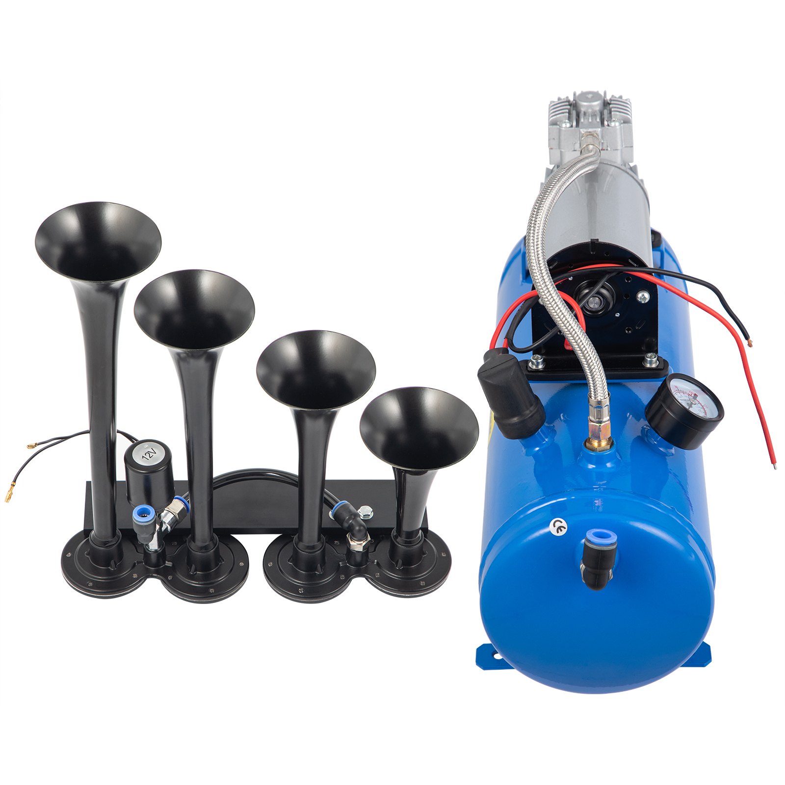 VEVOR Train Horn Kit 4 Trumpet 12V Train Air Horn 150 Decibels with 1.6 ...