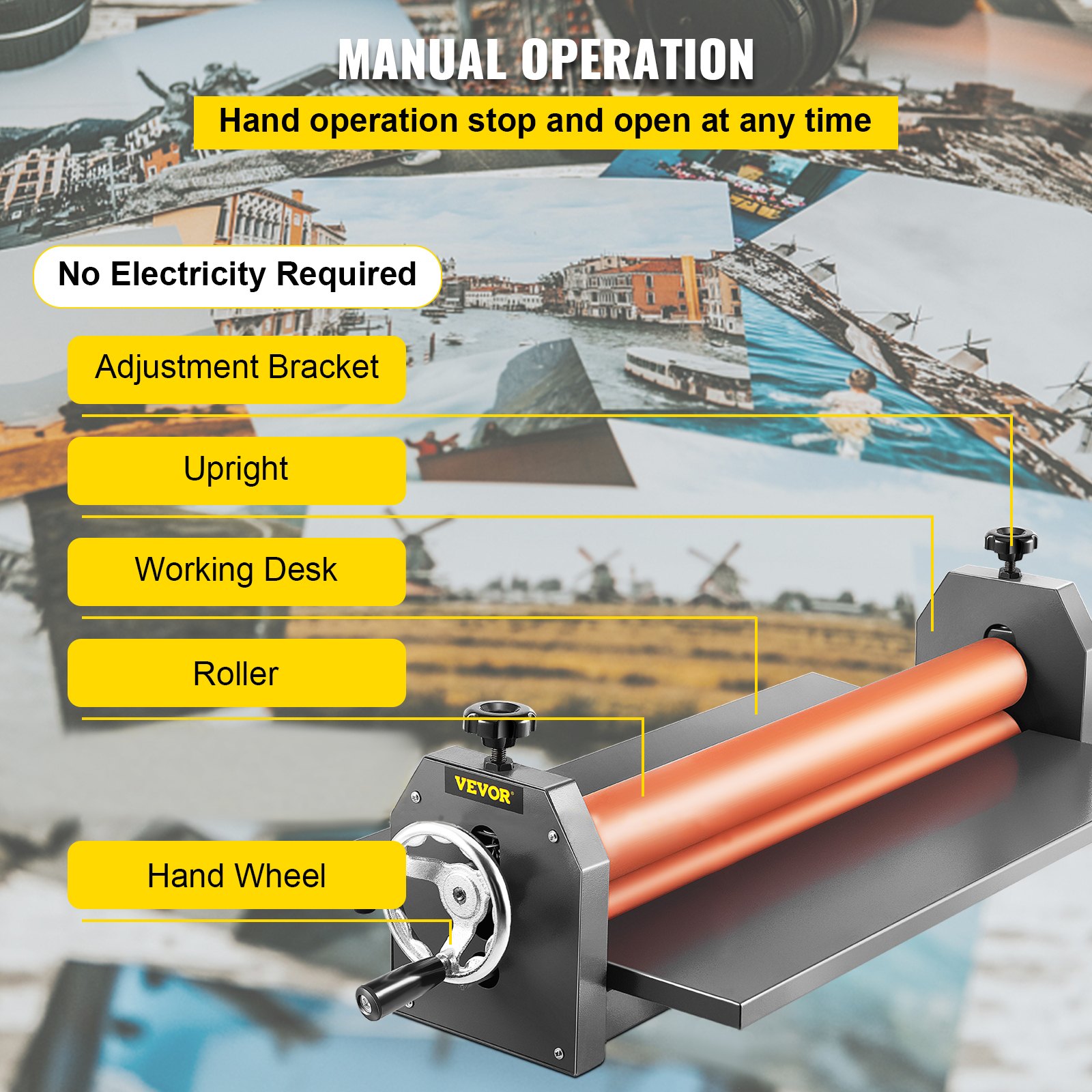 VEVOR 25 Inch Manual Cold Roll Laminator 1.18" Thickness Foldable Roll ...