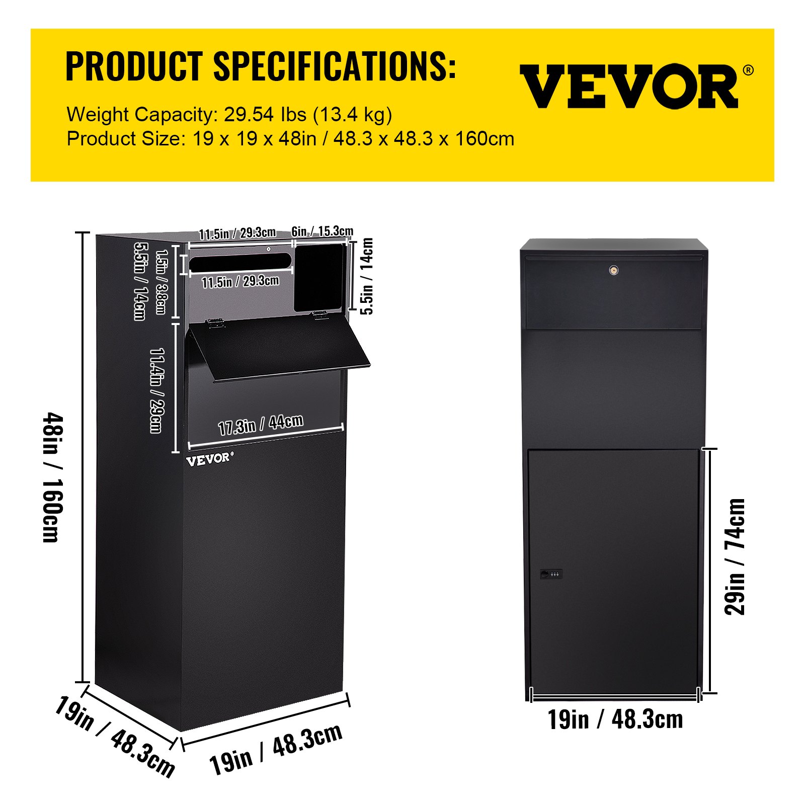 VEVOR Package Delivery Drop Box Parcel Mailbox 19''x19''x48'' Porch ...
