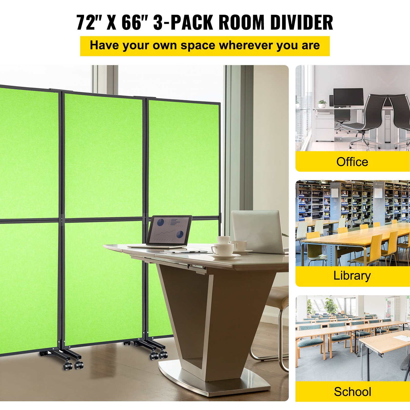 VEVOR Acoustic Room Divider 72" x 66" Office Partition Panel 3 Pack ...