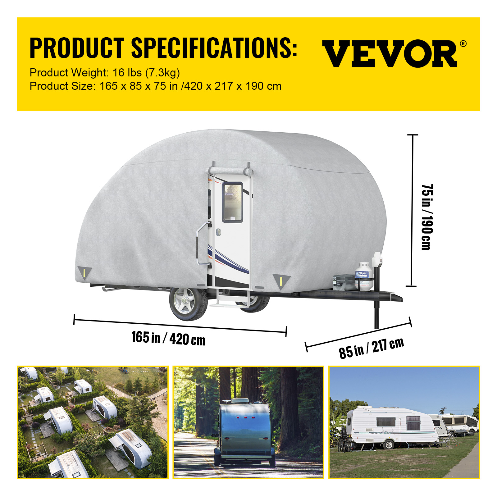 VEVOR Teardrop Trailer Cover Teardrop Camper Cover Fit for 10-12 ft ...