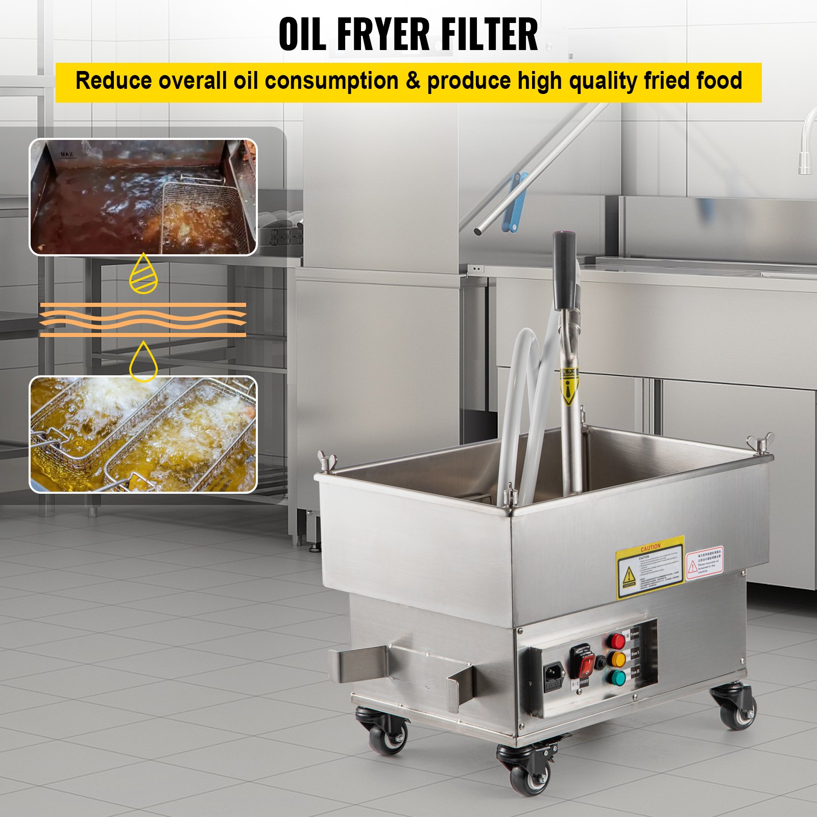 VEVOR Mobile Fryer Filter, 44 LBS/22 L/5.8 Gal Capacity, 300W Oil ...
