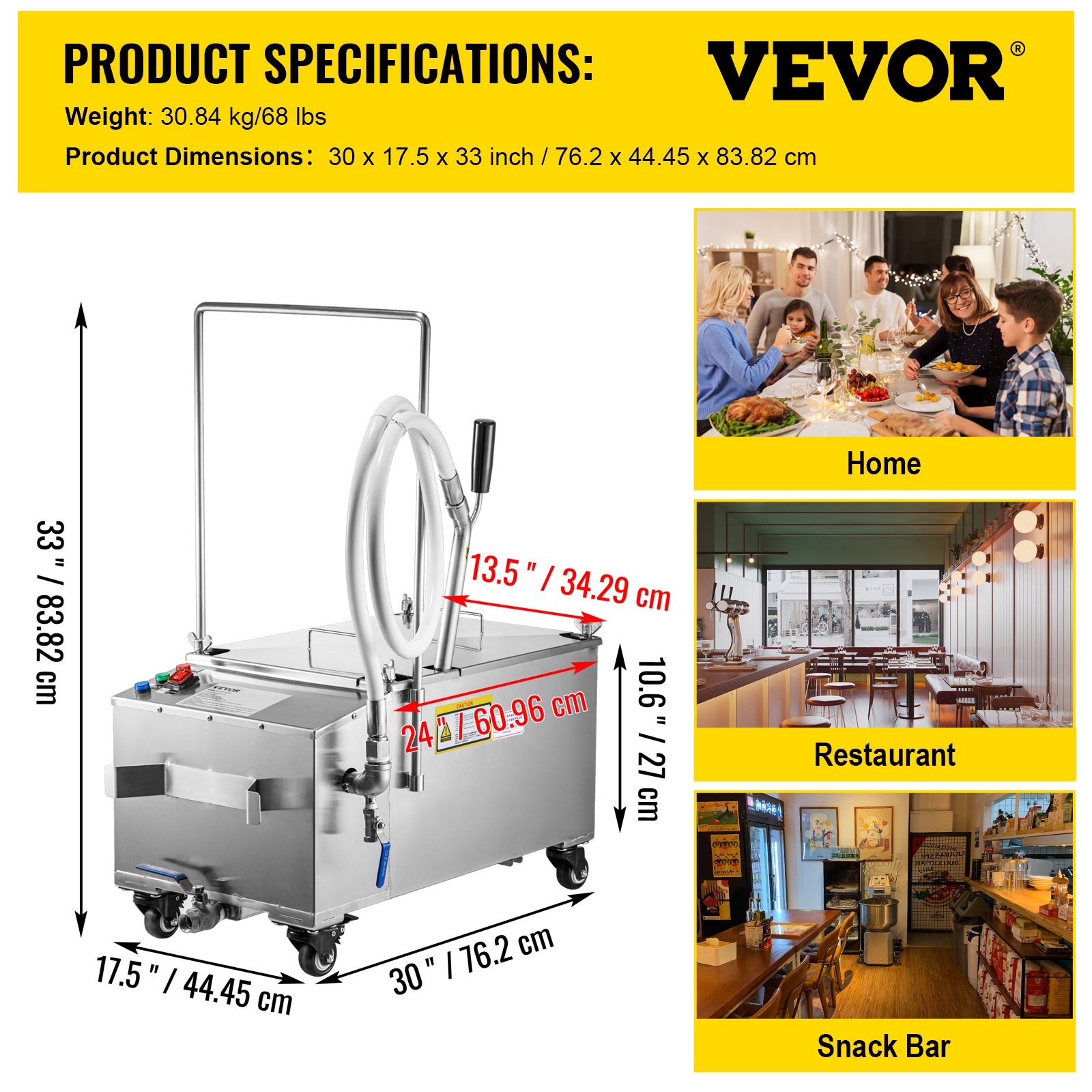 58L 116LBs Oil Capacity Oil Filtration System Fryer Filter W/ Stainless ...