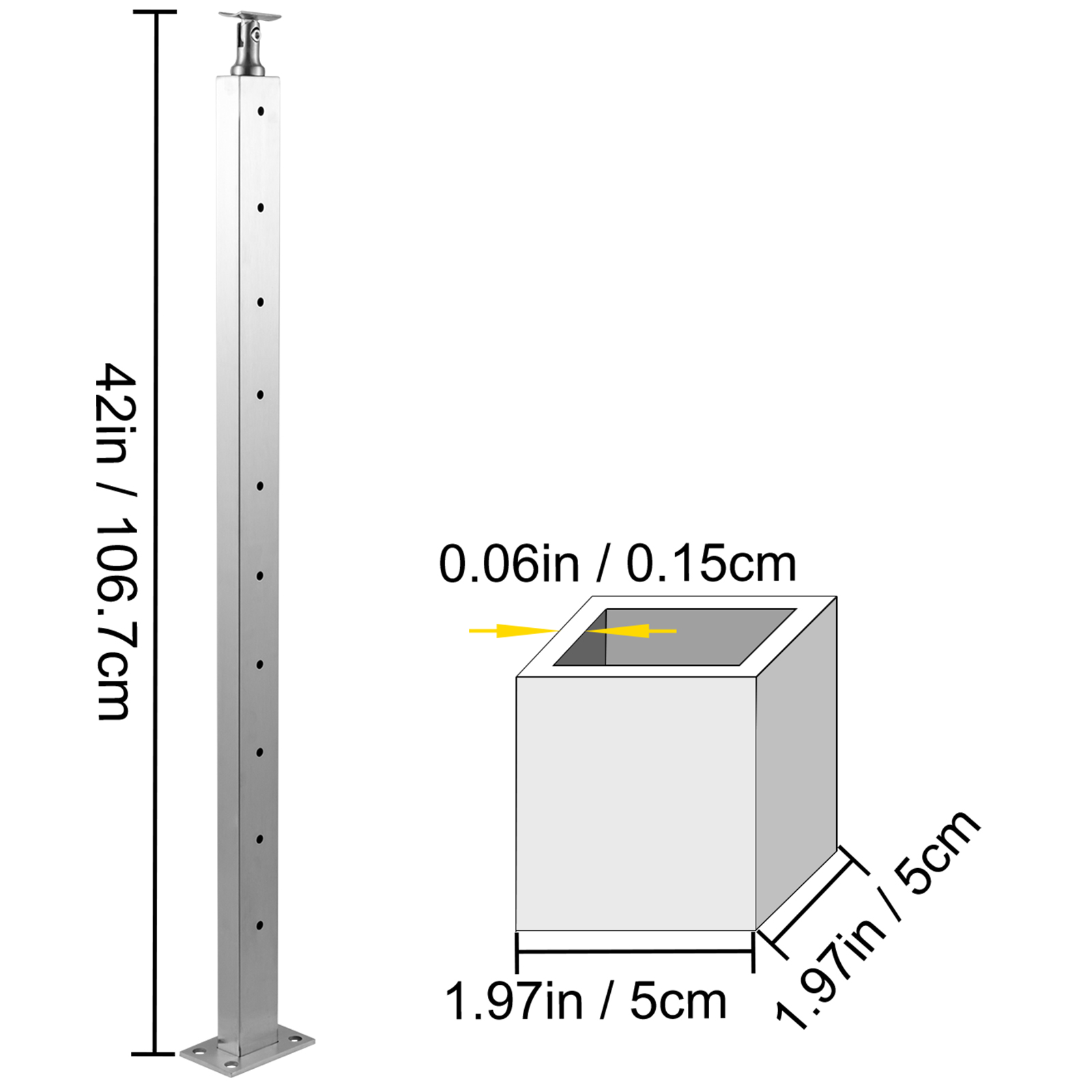 Vevor Cable Railing Post Deck Railing 42x2x2" Sliver Post W/ Pre ...