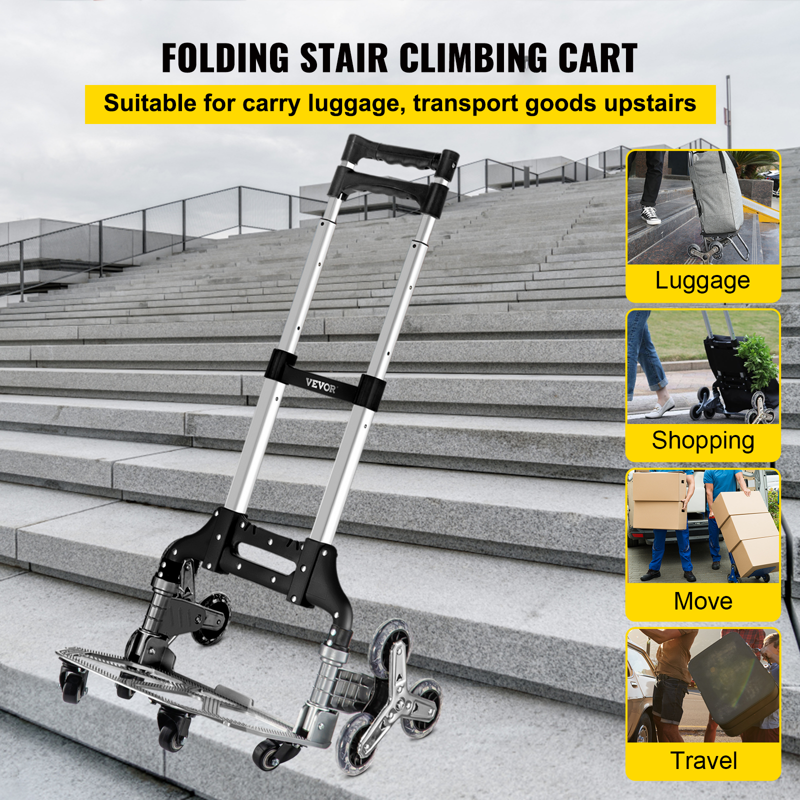 VEVOR Stair Climbing Cart Folding Hand Truck 15.4" x 10.6" Portable ...