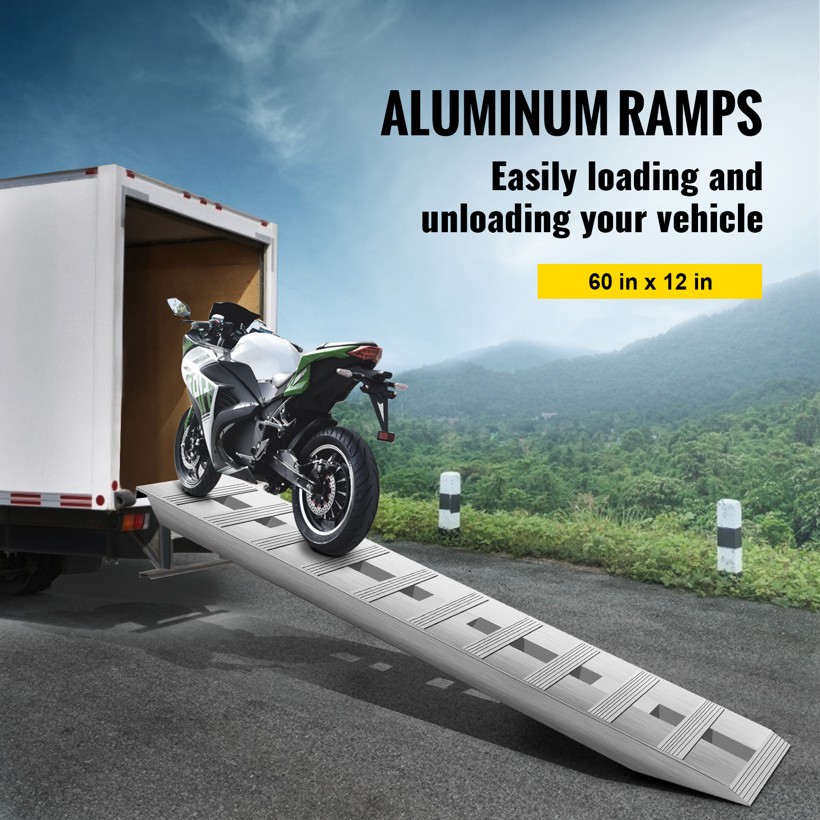 60''x12'' Aluminum Ramps 6500lbs Car Trailer Truck 1 Pair Ramps Hook ...