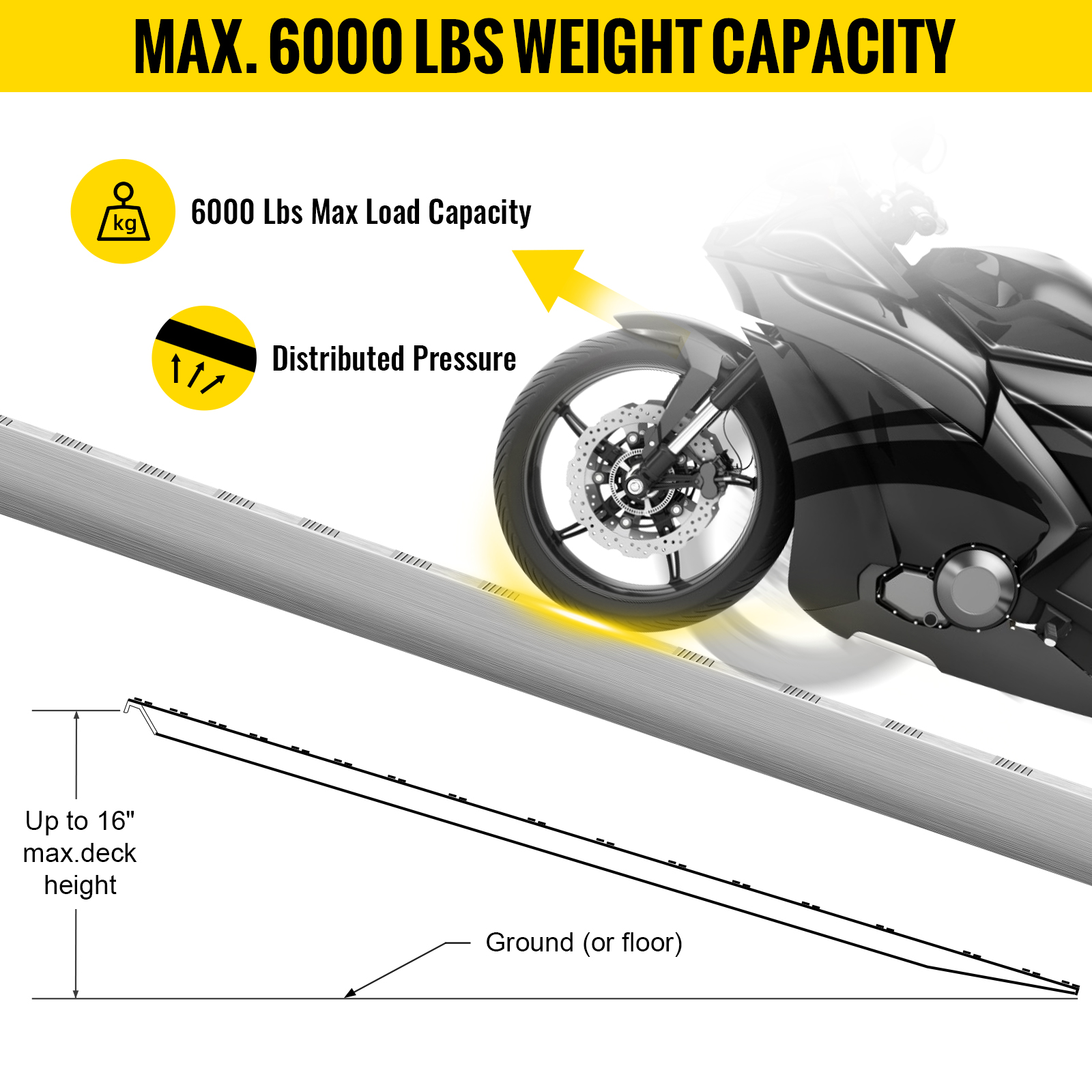 60''x12'' Aluminum Ramps 6500lbs Car Trailer Truck 1 Pair Ramps Hook ...