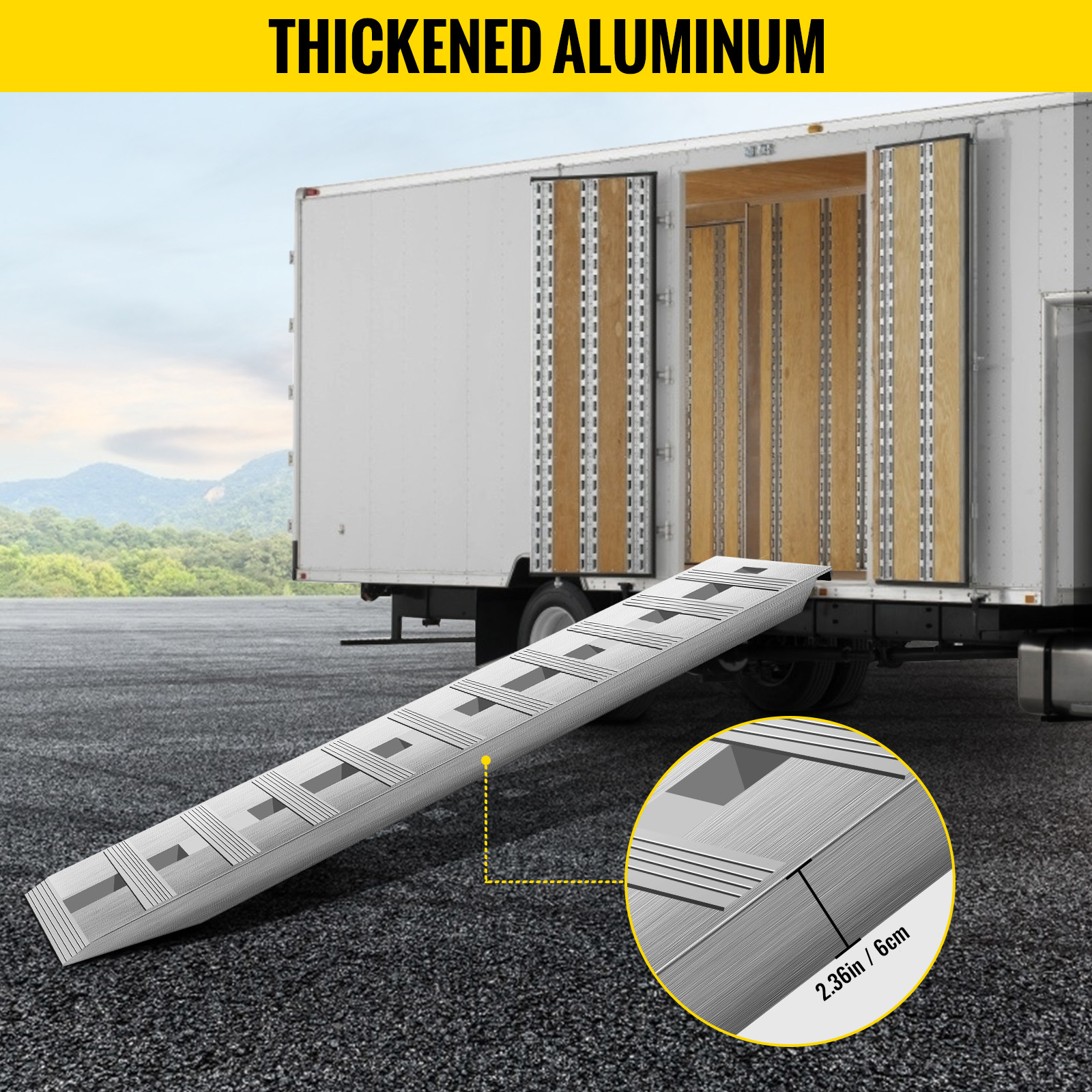 60''x12'' Aluminum Ramps 6500lbs Car Trailer Truck 1 Pair Ramps Hook ...