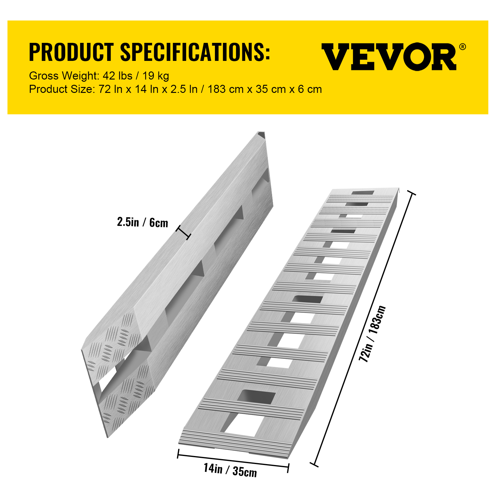 72x14Inch Aluminum Ramps 6000Lbs Car Trailer Truck 1 Pair Ramps | VEVOR US