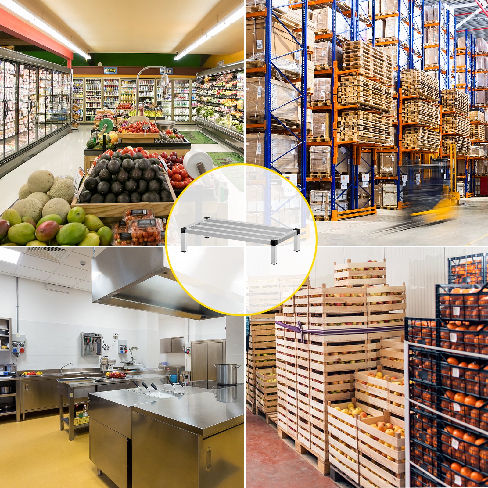 VEVOR Aluminum Dunnage Rack, 48'' x 14'' Commercial Floor Food Shelf, 8 ...