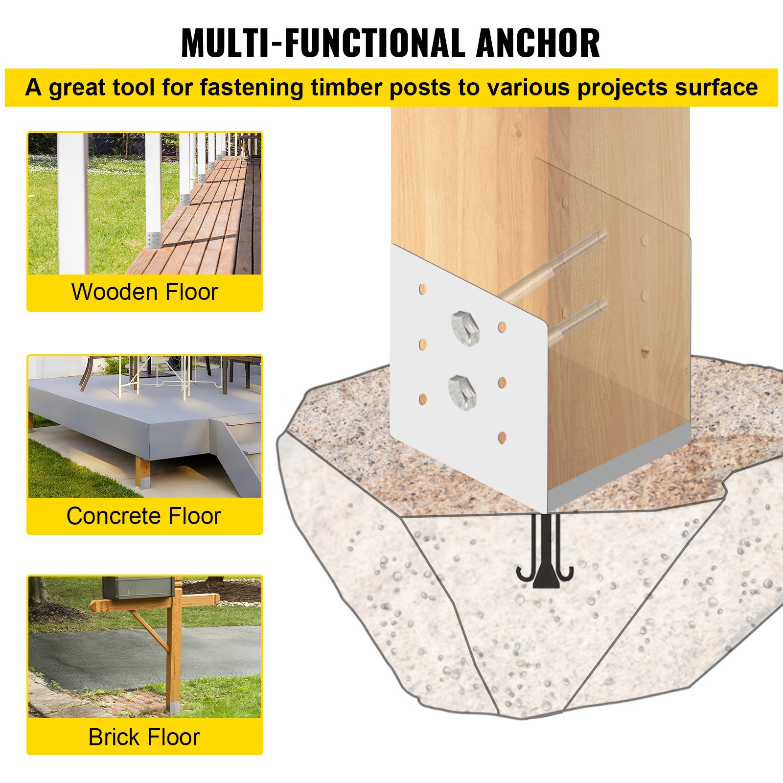 VEVOR Standoff Post Base 6 x 6"(Inner Size:5.71 x 5.2") 10 PCS ...