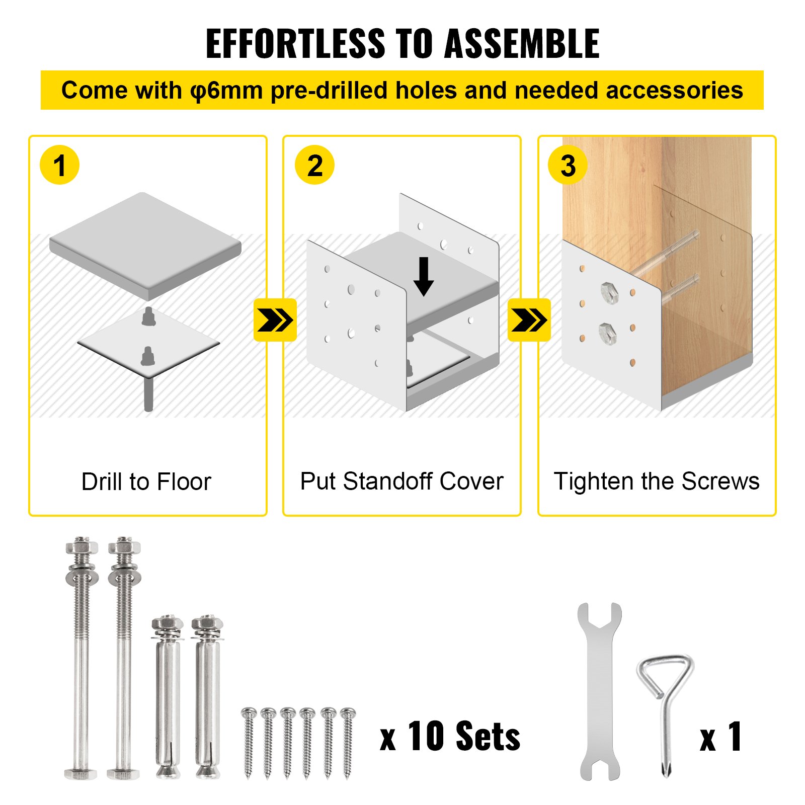 VEVOR Standoff Post Base 6x6 Inch Adjustable Post Base 10 PCS Post ...