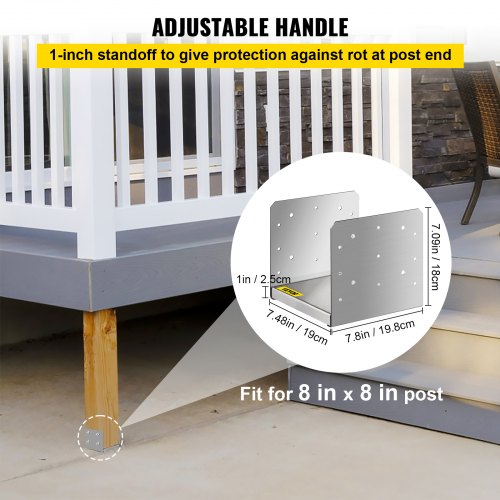 VEVOR Standoff Post Base 8x8 Inch Adjustable Post Base Post Mender ...