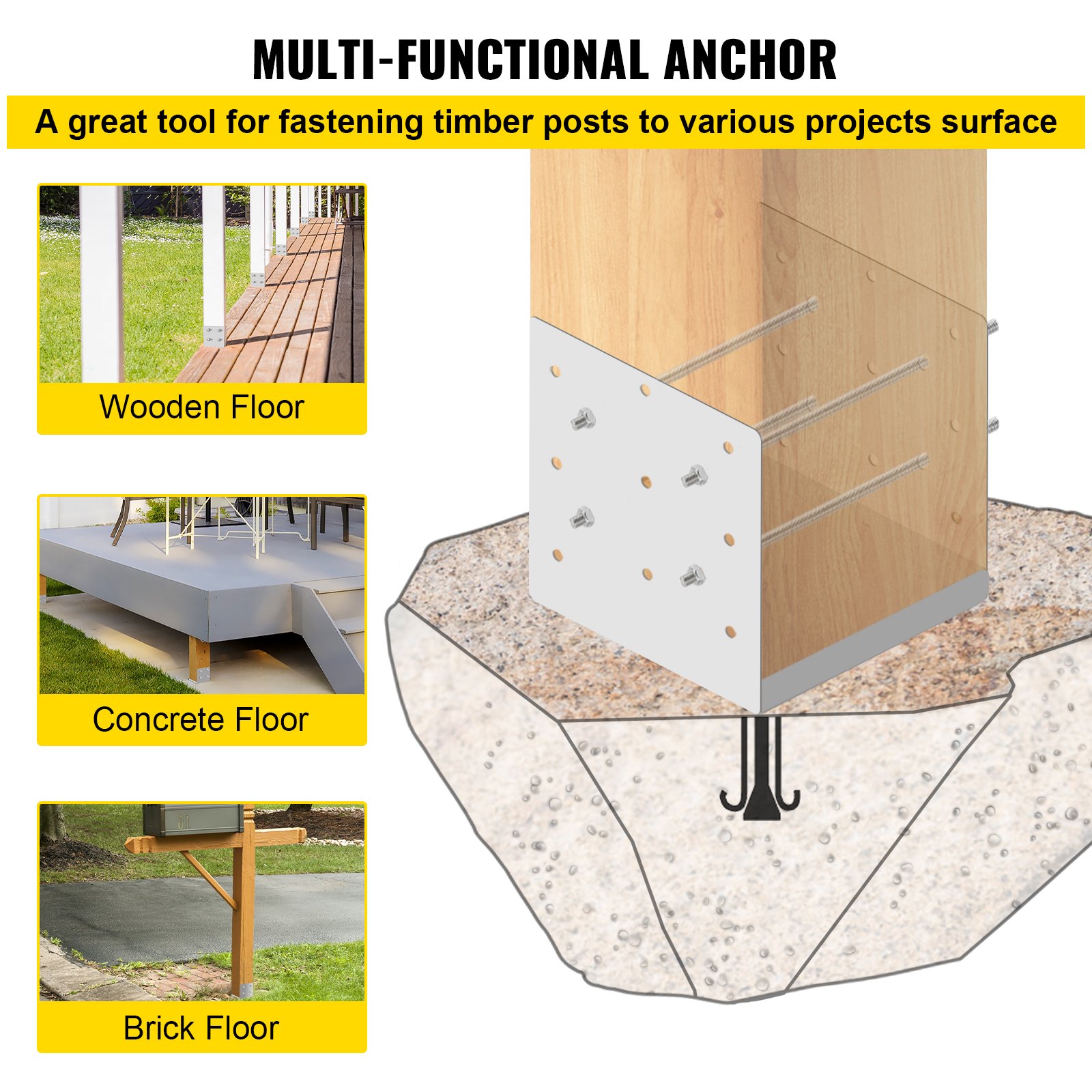 VEVOR Standoff Post Base 8x8 Inch Adjustable Post Base Post Mender ...