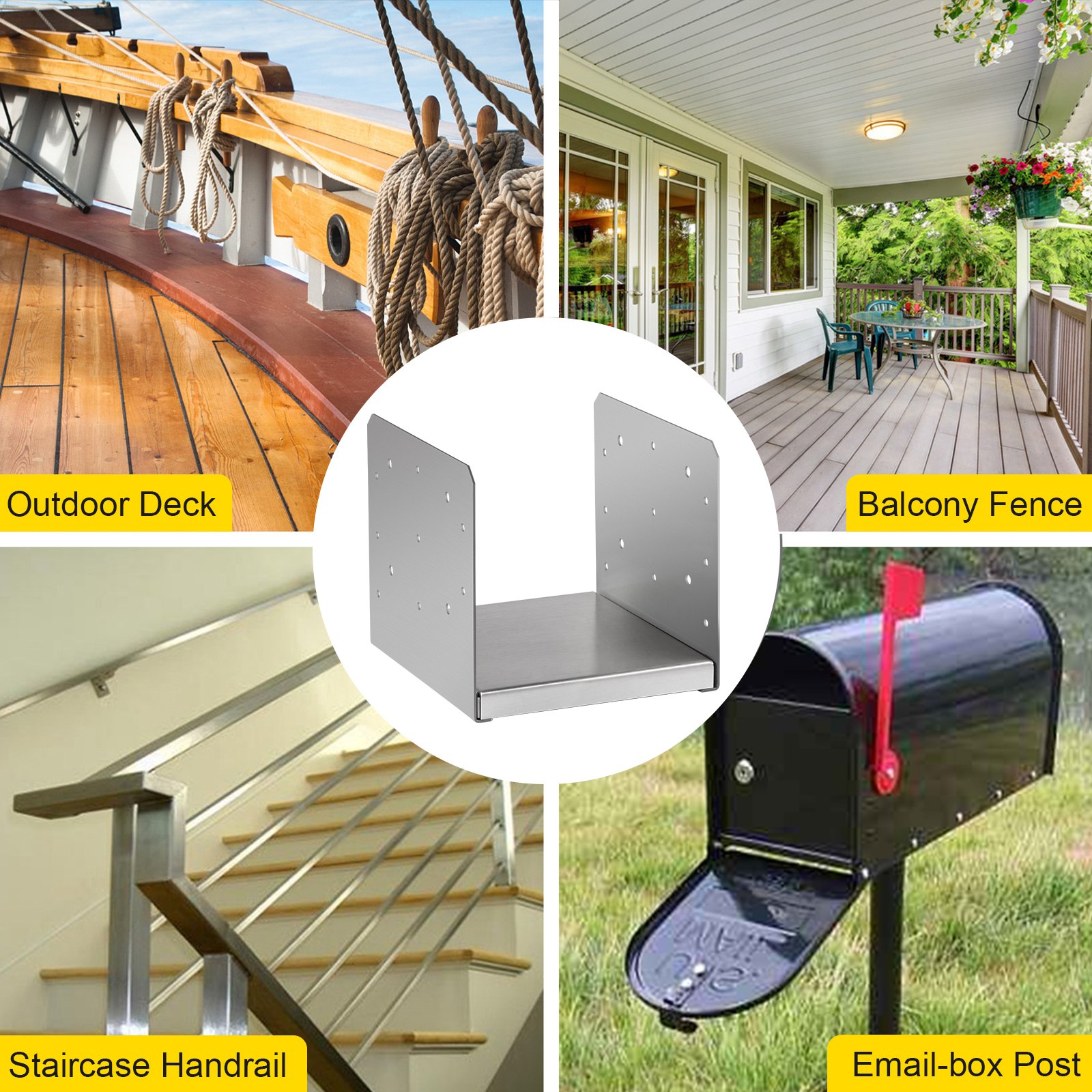 VEVOR Standoff Post Base 8 x 8"(Inner Size:7.8 x 7.48") 1 PCS Stainless ...
