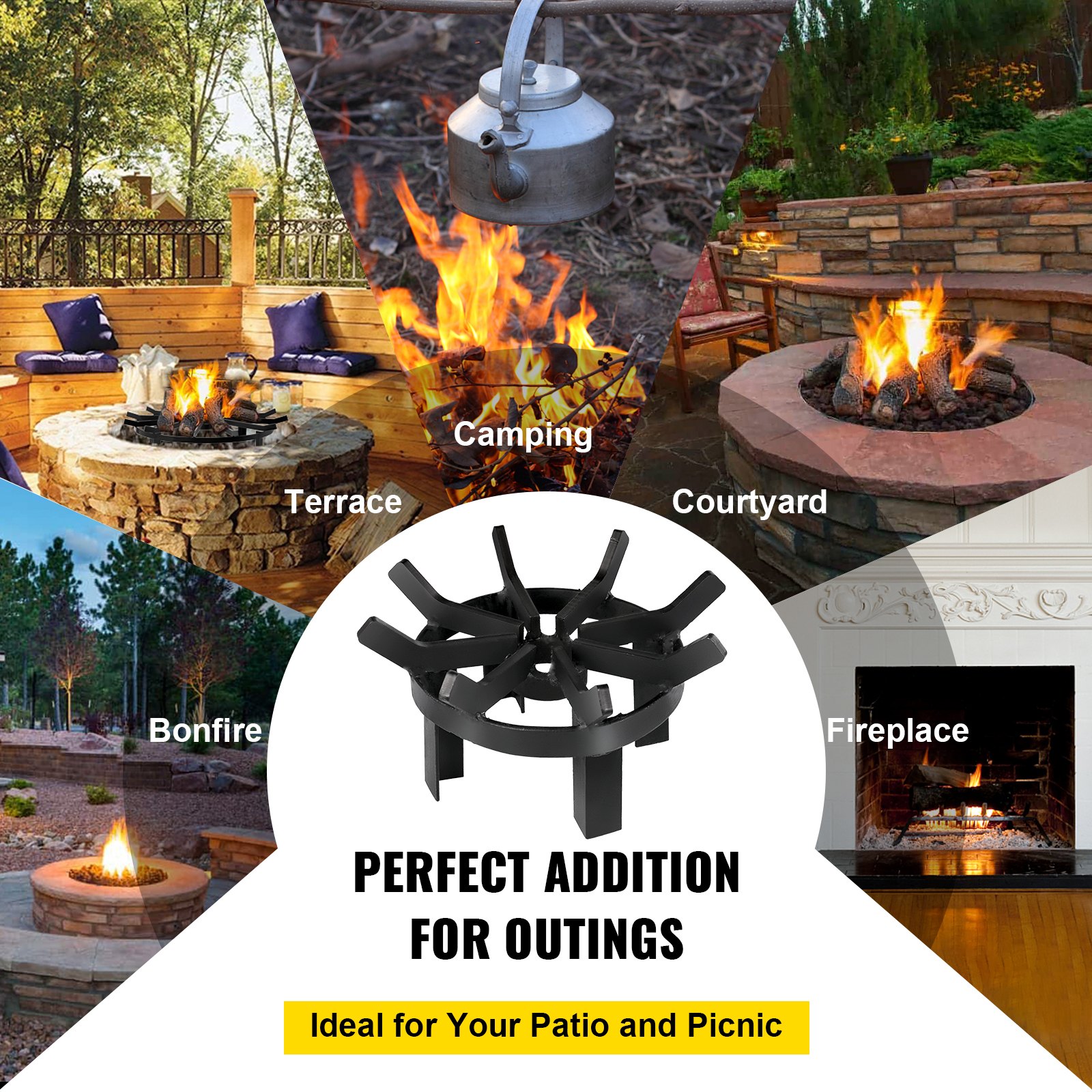 VEVOR 12in Fire Grate Log Grate ,Wagon Wheel Firewood Grates 8 Iron ...