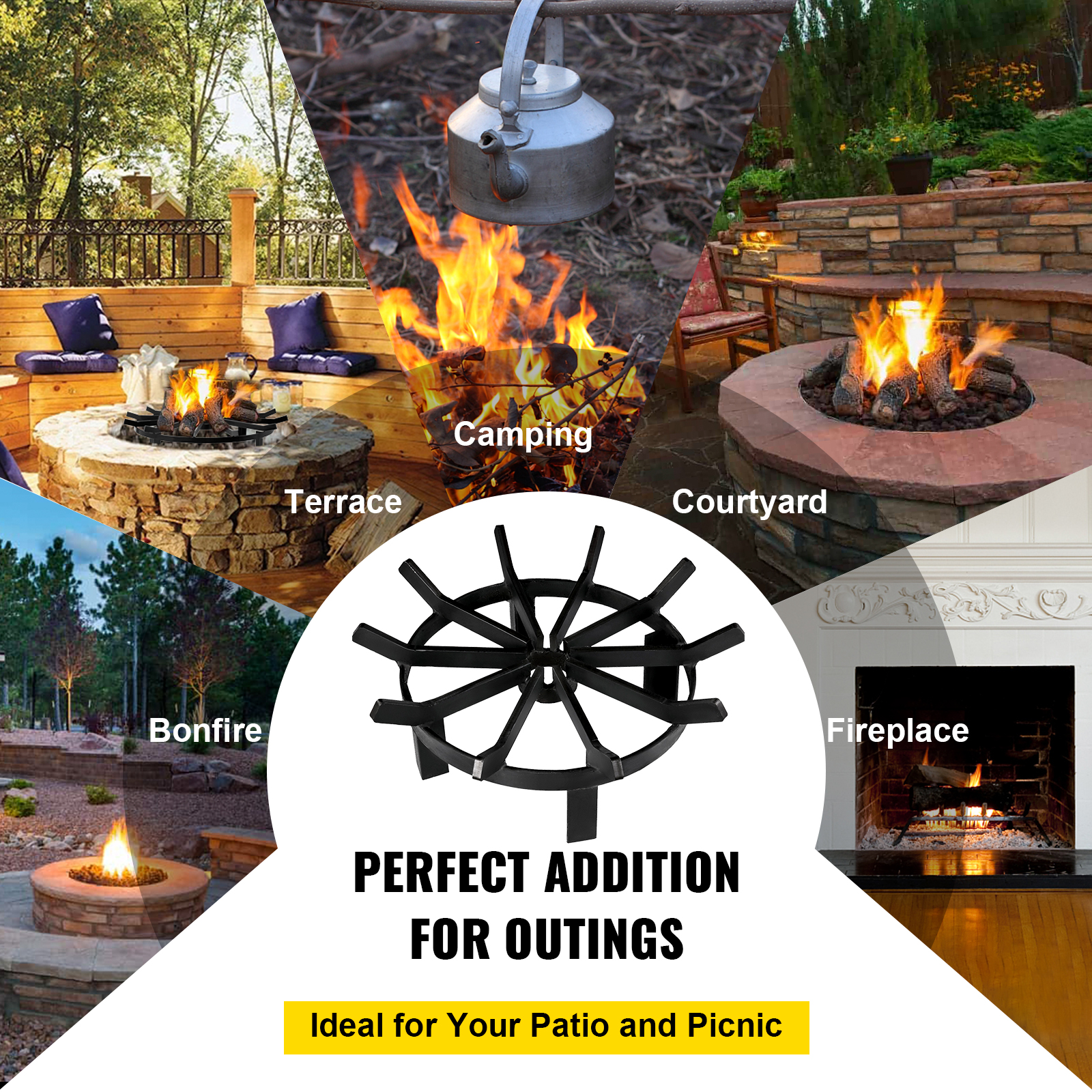 Wheel Fire Grate Fire Pit Log Grate 16-inch Fire Pit Grate Round Fire ...