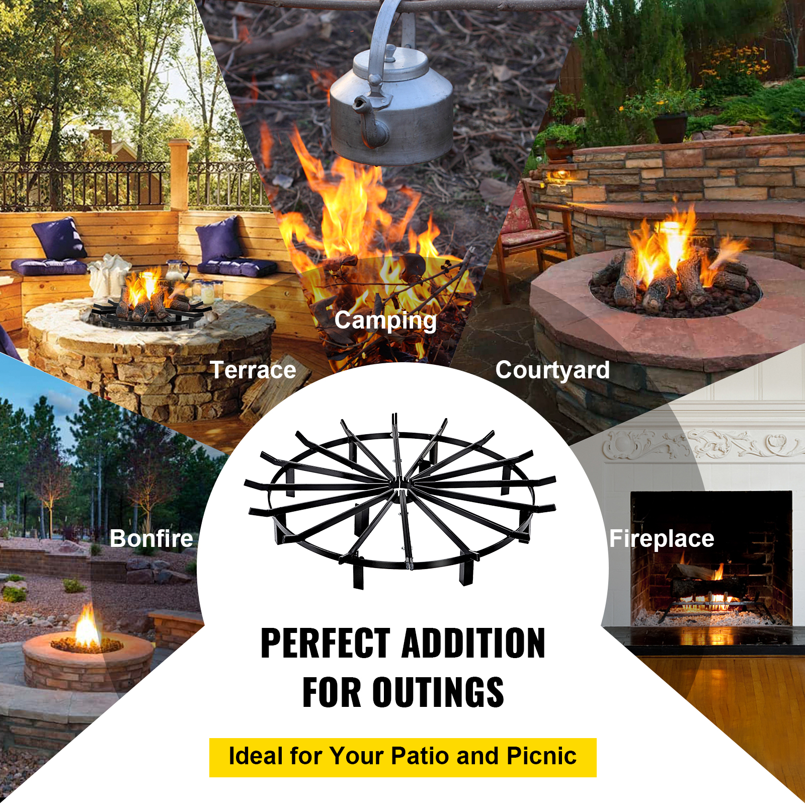 Wheel Fire Grate Fire Pit Log Grate 40-inch Fire Pit Grate Round Fire ...