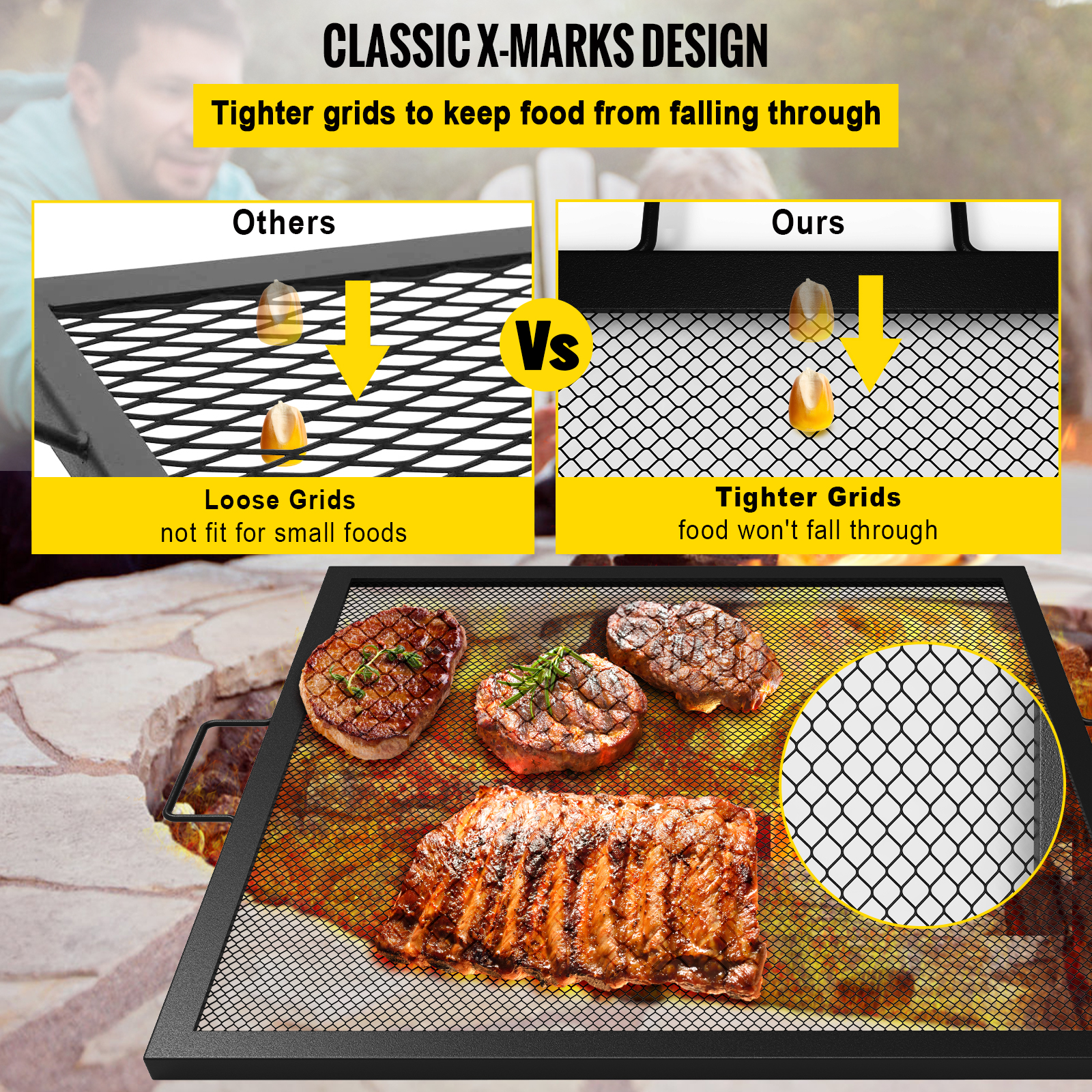 Vevor Square Cooking Grate Fire Pit Grill 30"x30" Steel Fire Pit ...