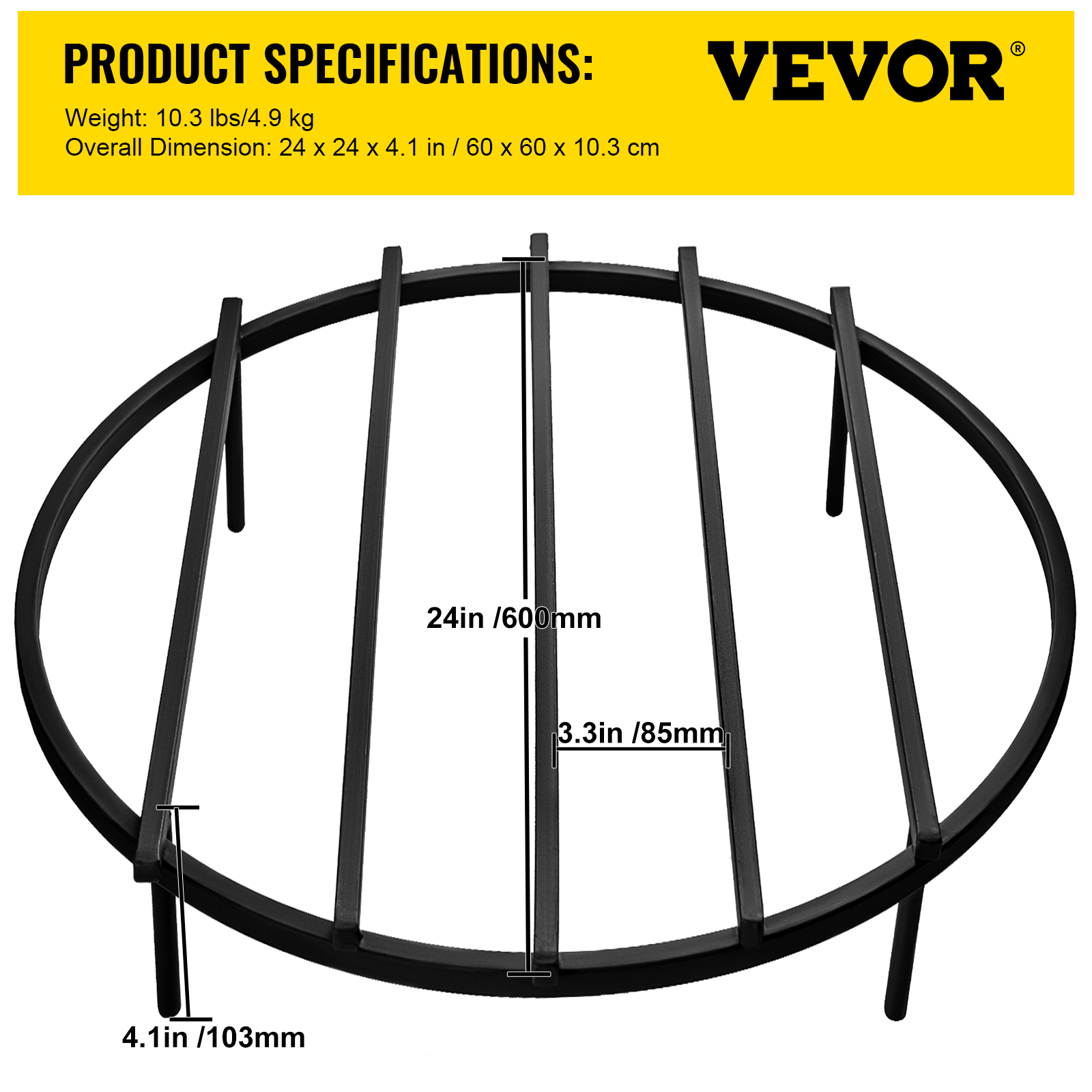 VEVOR Fire Pit Grate, Heavy Duty Iron Round Firewood Grate, Round Wood ...