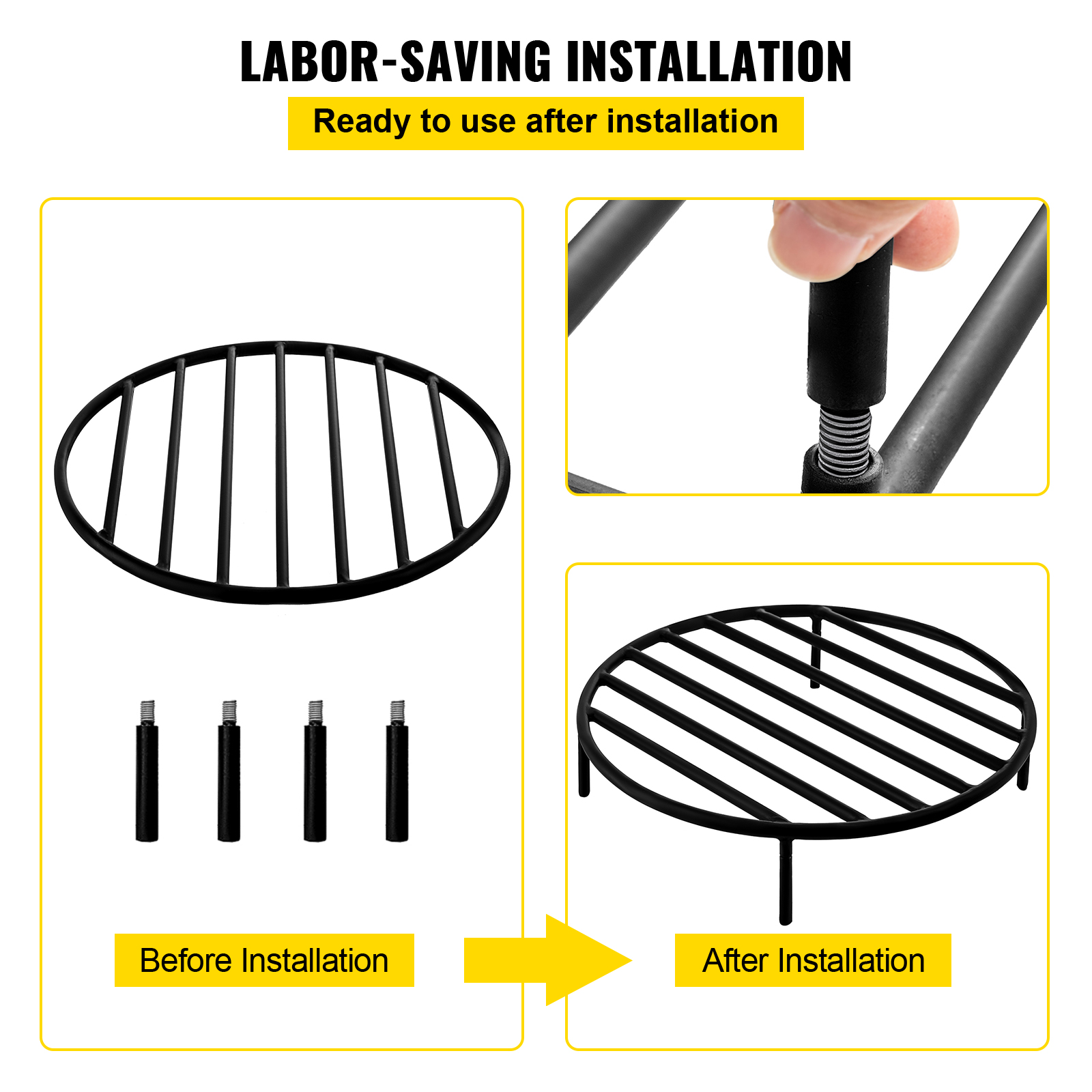 VEVOR Fire Pit Grate, Heavy Duty Iron Round Firewood Grate, Round Wood ...