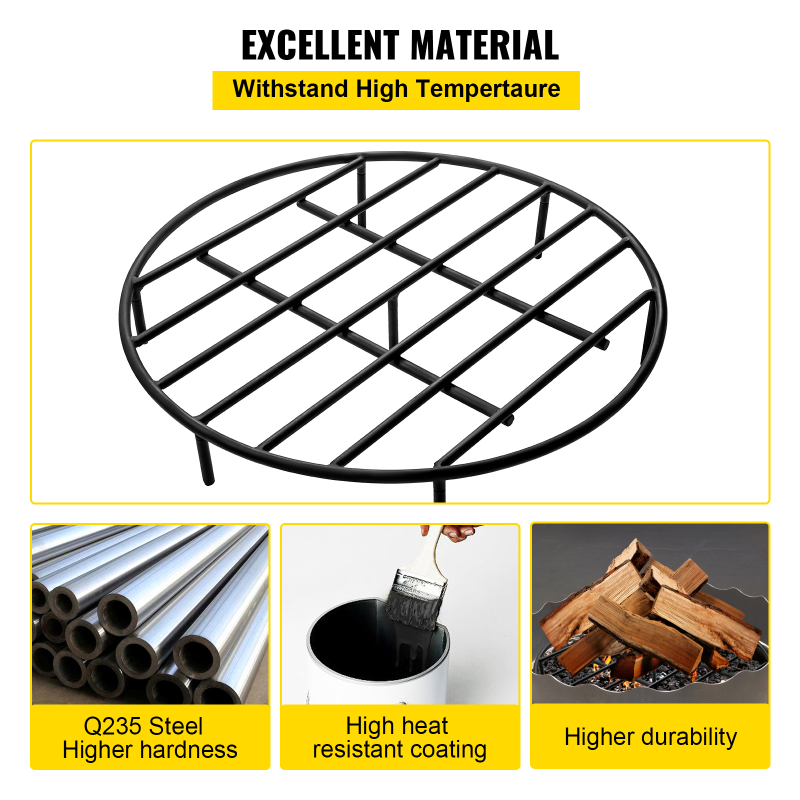 Vevor Fire Pit Grate Round Firewood Grate 24"grate For Fire Pit Heavy ...