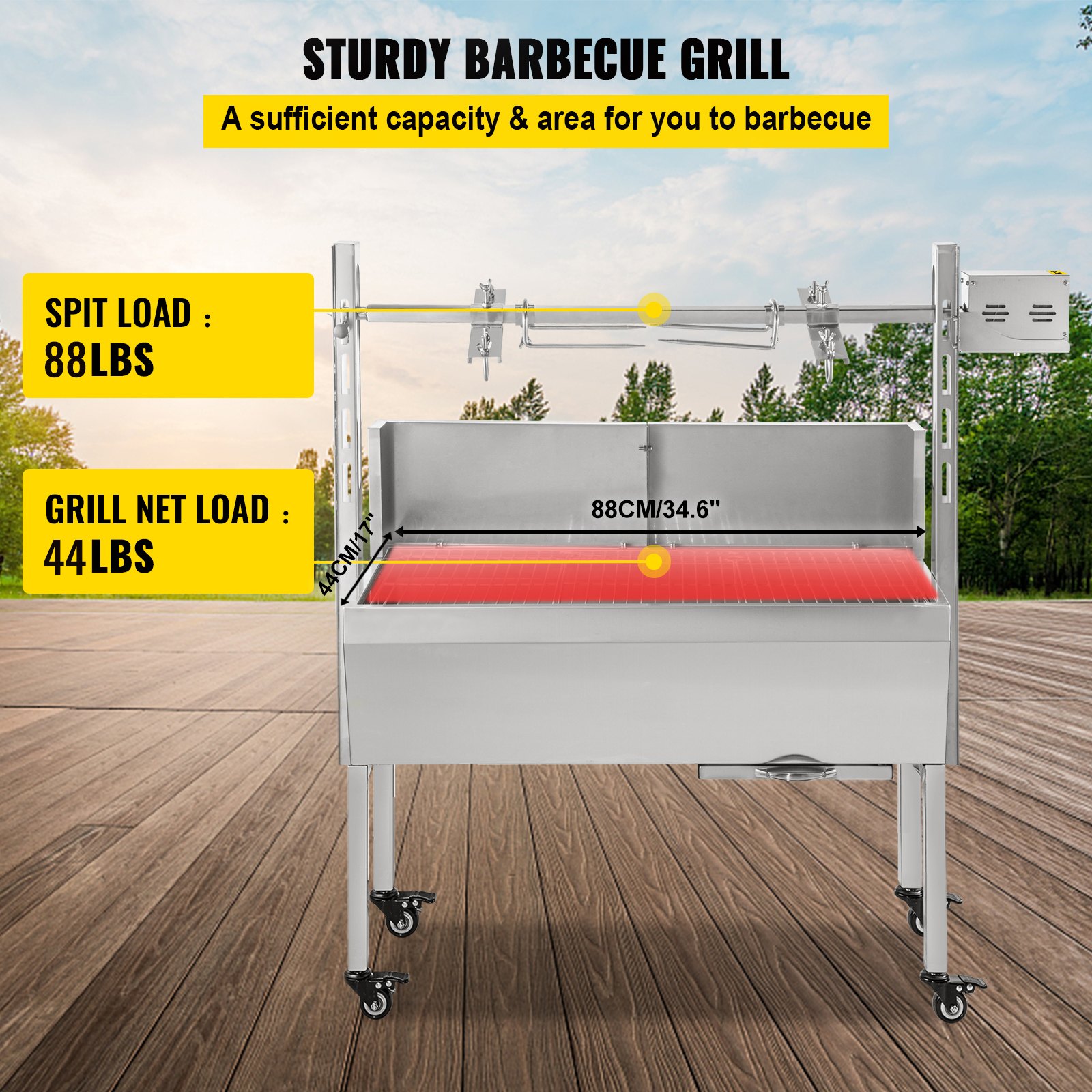 VEVOR 25W Stainless Steel Rotisserie Grill Roaster with Back Cover ...