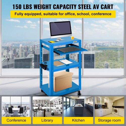 Vevor Steel Av Cart Media Cart With Cord Management 27-41 Inch Height ...