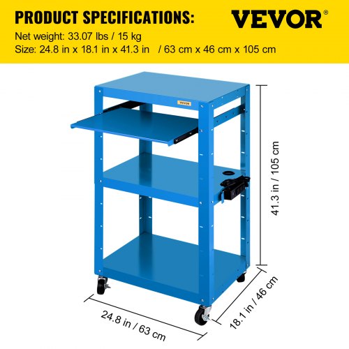 Vevor Steel Av Cart Media Cart With Cord Management 27-41 Inch Height ...