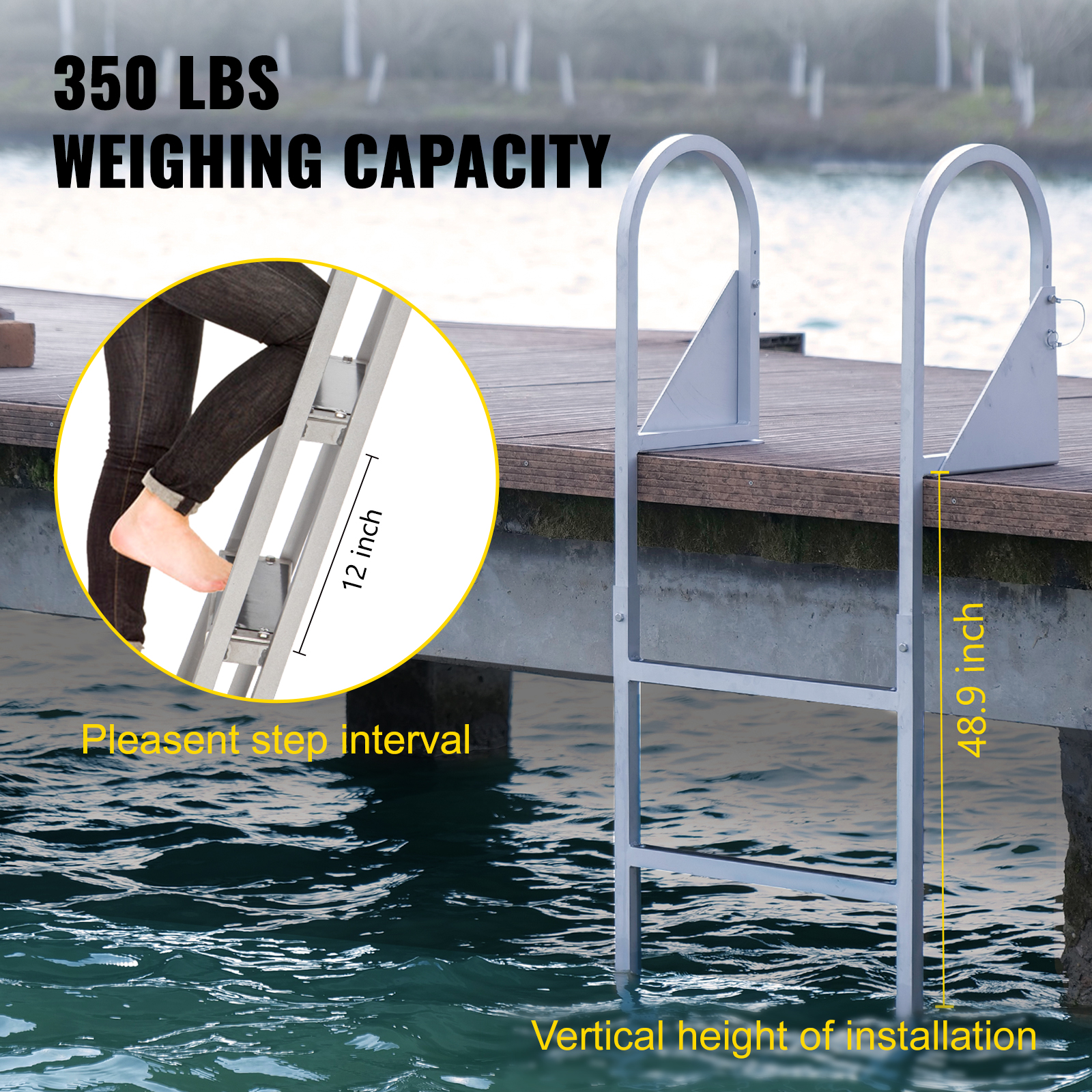 Aluminum Dock Ladder, Boat Dock Ladder 4 Steps Pontoon Ladder, Dock ...