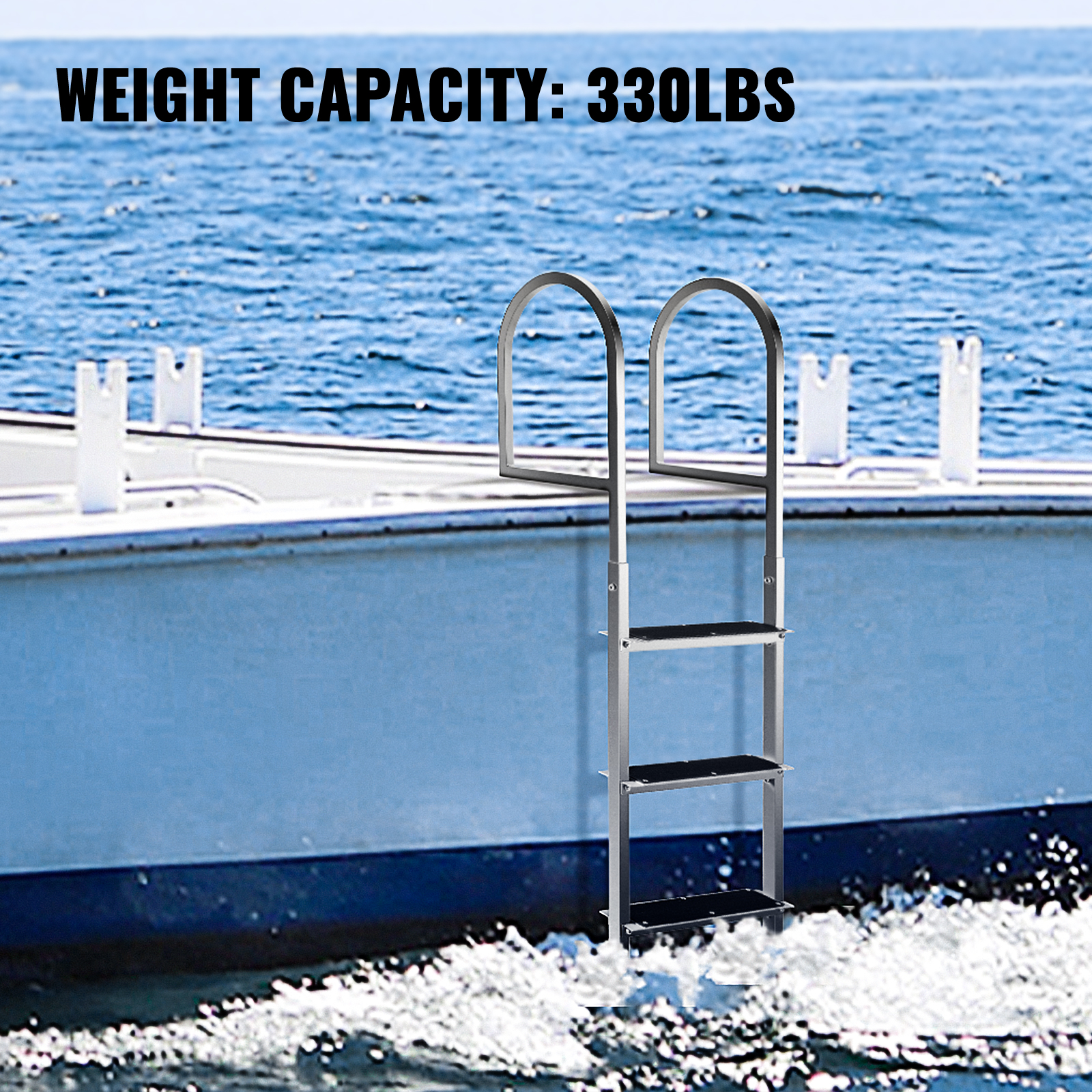 VEVOR Dock Ladder with Rubber Mat, Pontoon Boat Ladder Aluminum 3 Step ...