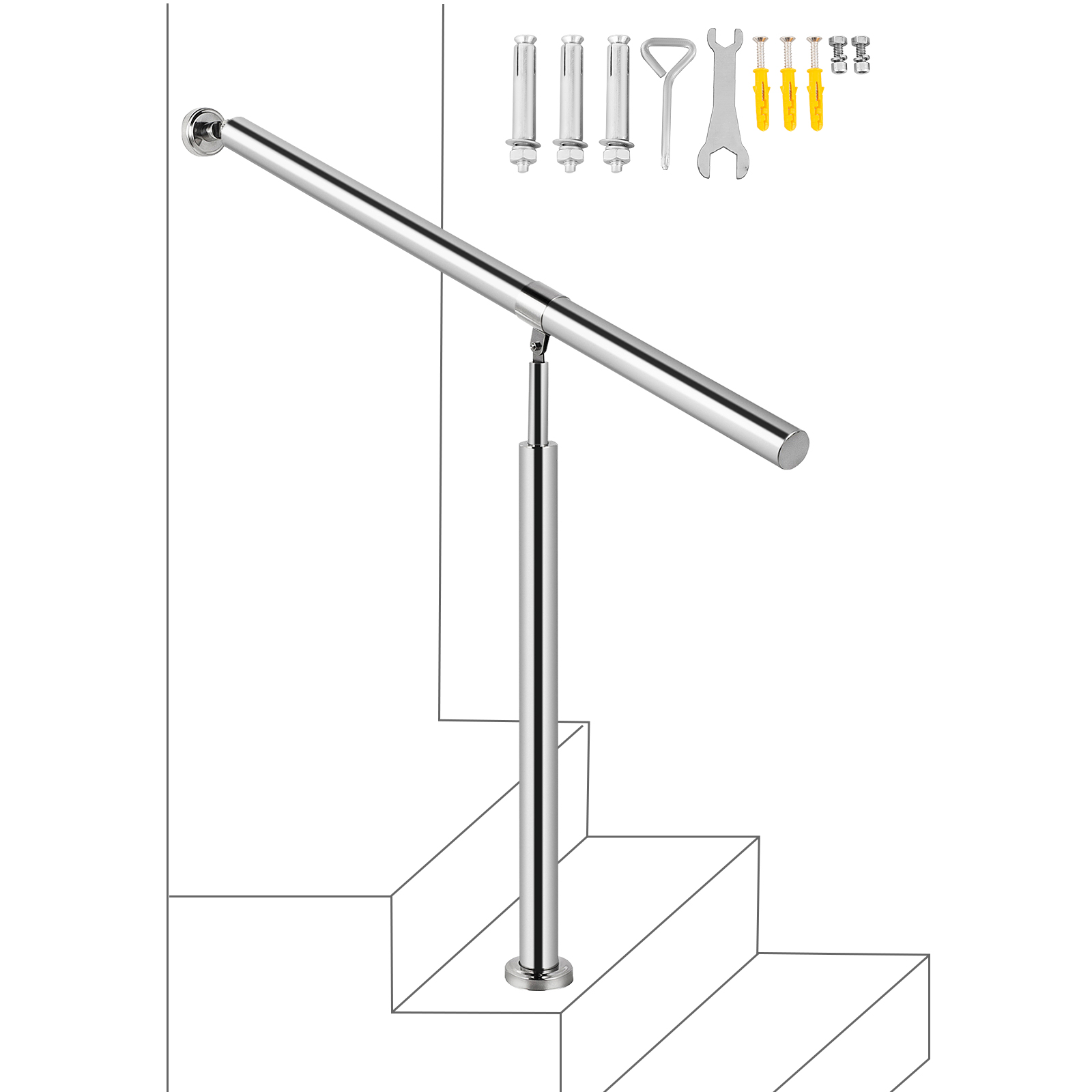 Outdoor Stair Railing Step Handrail 304 Stainless Steel 31.5x35.4 ...
