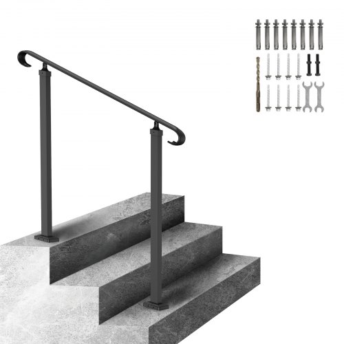 VEVOR Wrought Iron Handrail, Fit 1 or 2 Steps Outdoor Stair Railing ...