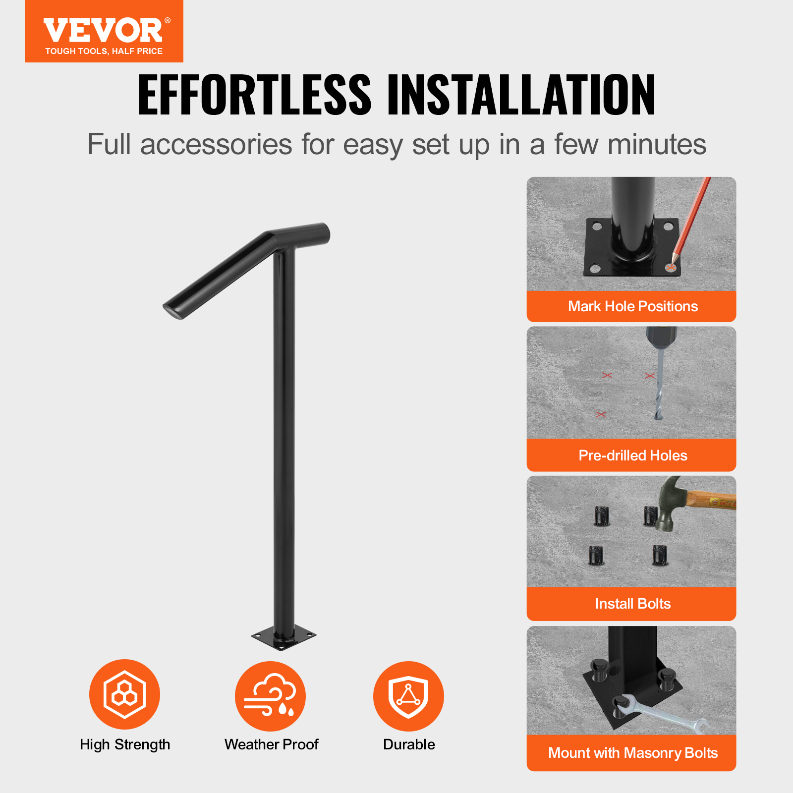 2-step Handrail Single Post Handrail Round Metal Handrail For Stairs ...