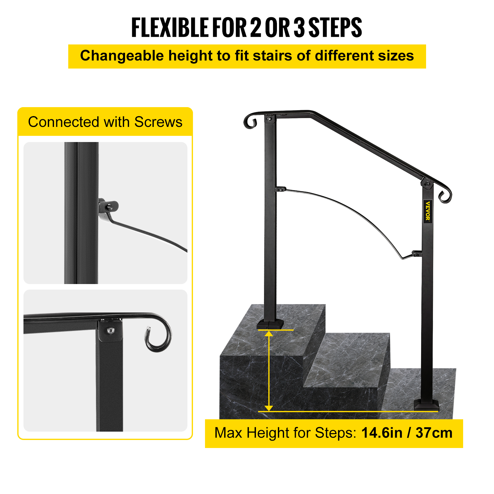 Iron Handrail Arch Step Hand Rail #2 Railing Rail Fits 2 Steps Paver ...
